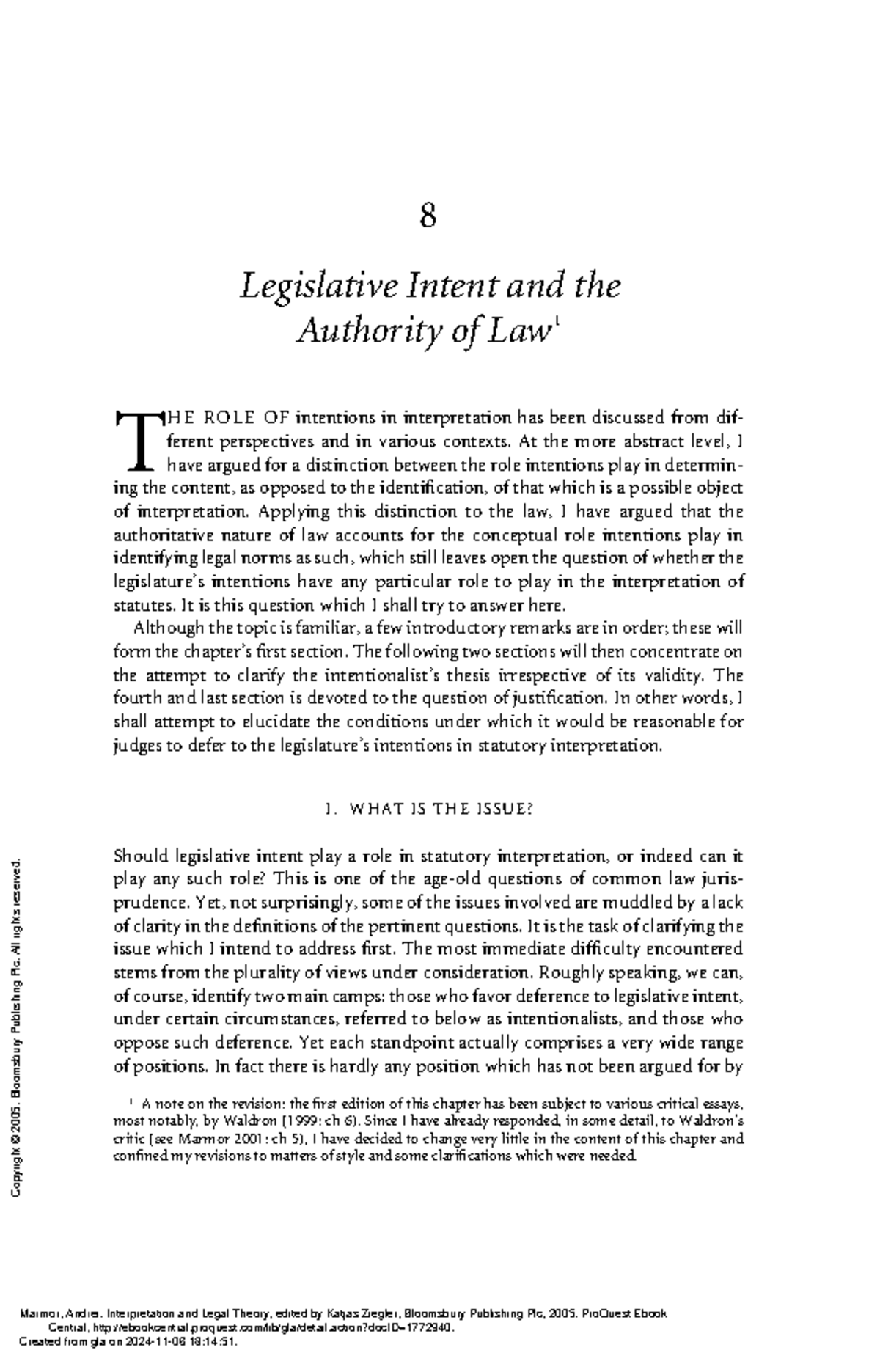 Legislative Intent and the Authority of Law - 8 Legislative Intent and ...