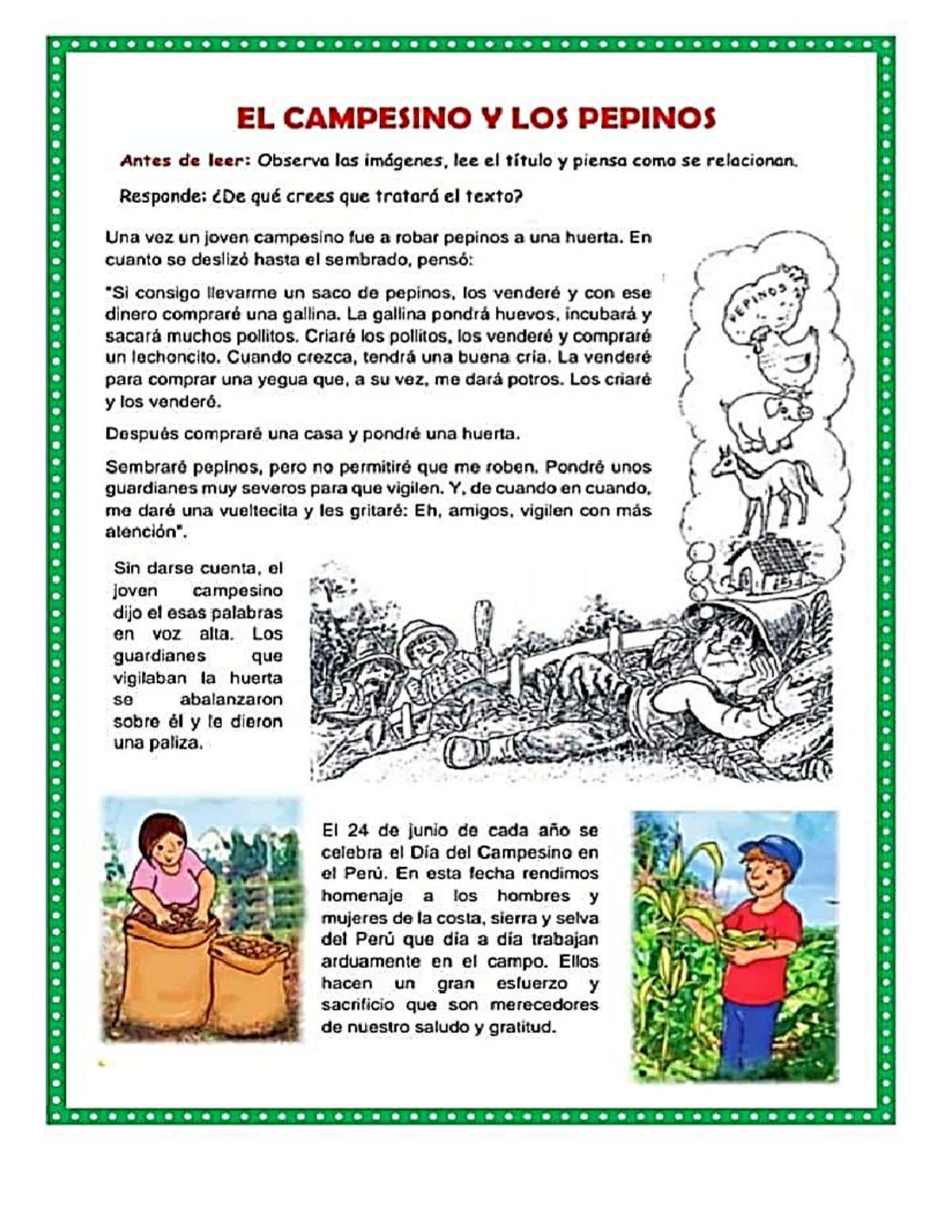 Dia del campesino - Lectura comprensiva para niños.. - comunicacion ...