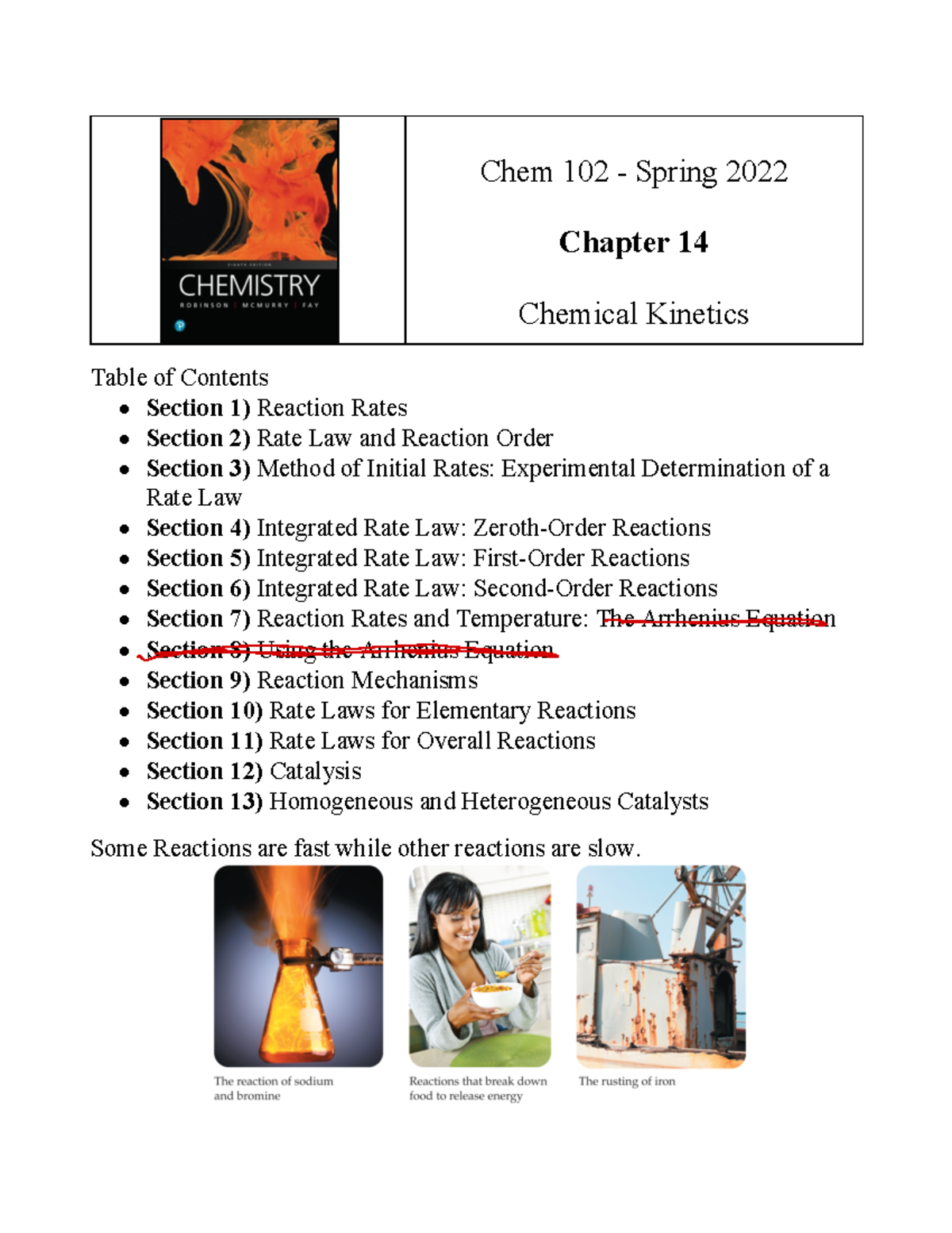 Chem102 Chapter 14 - Chem 102 - Spring 2022 Chapter 14 Chemical ...