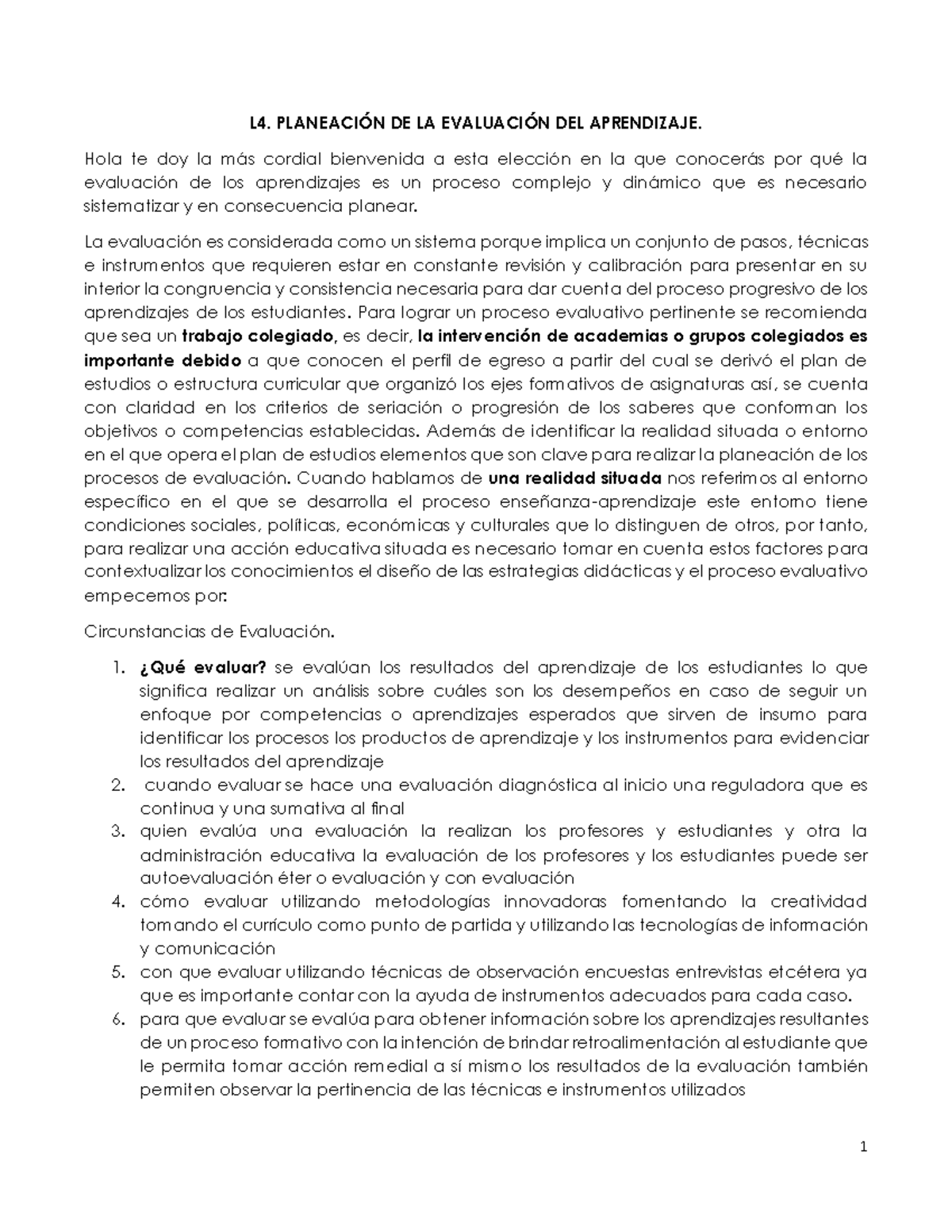 L4. Planeación DE LA Evaluación DEL Aprendizaje - L4. PLANEACI”N DE LA EVALUACI”N DEL ...