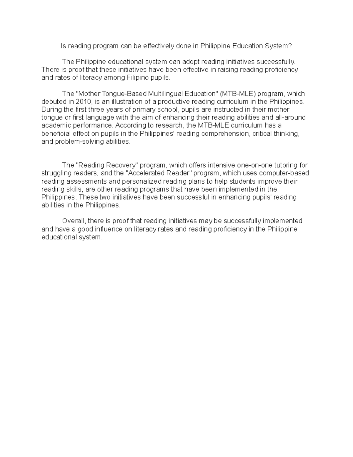 Reading Program Analysis - Is reading program can be effectively done ...