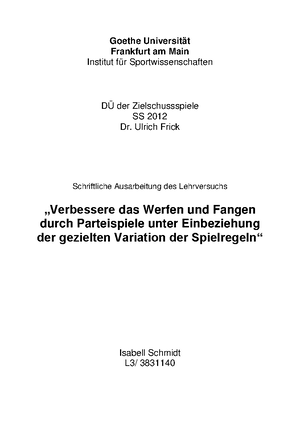 Zielgenauer Torschuss Lehrversuch Lea Peters - Goethe-Universit‰t Frankfurt am Main FB 05 ...