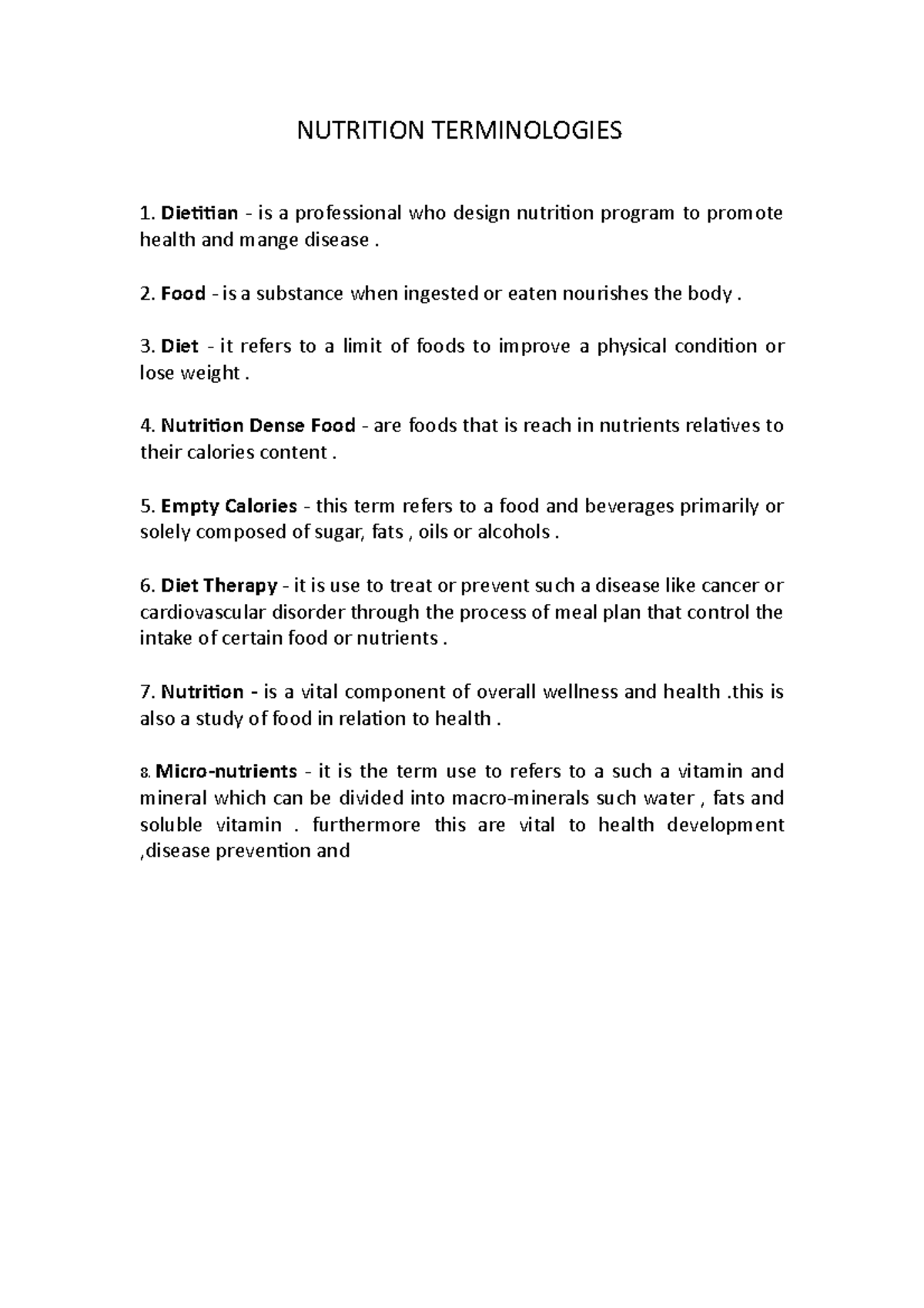 Nutrition Terminologies - NUTRITION TERMINOLOGIES Dietitian - is a ...