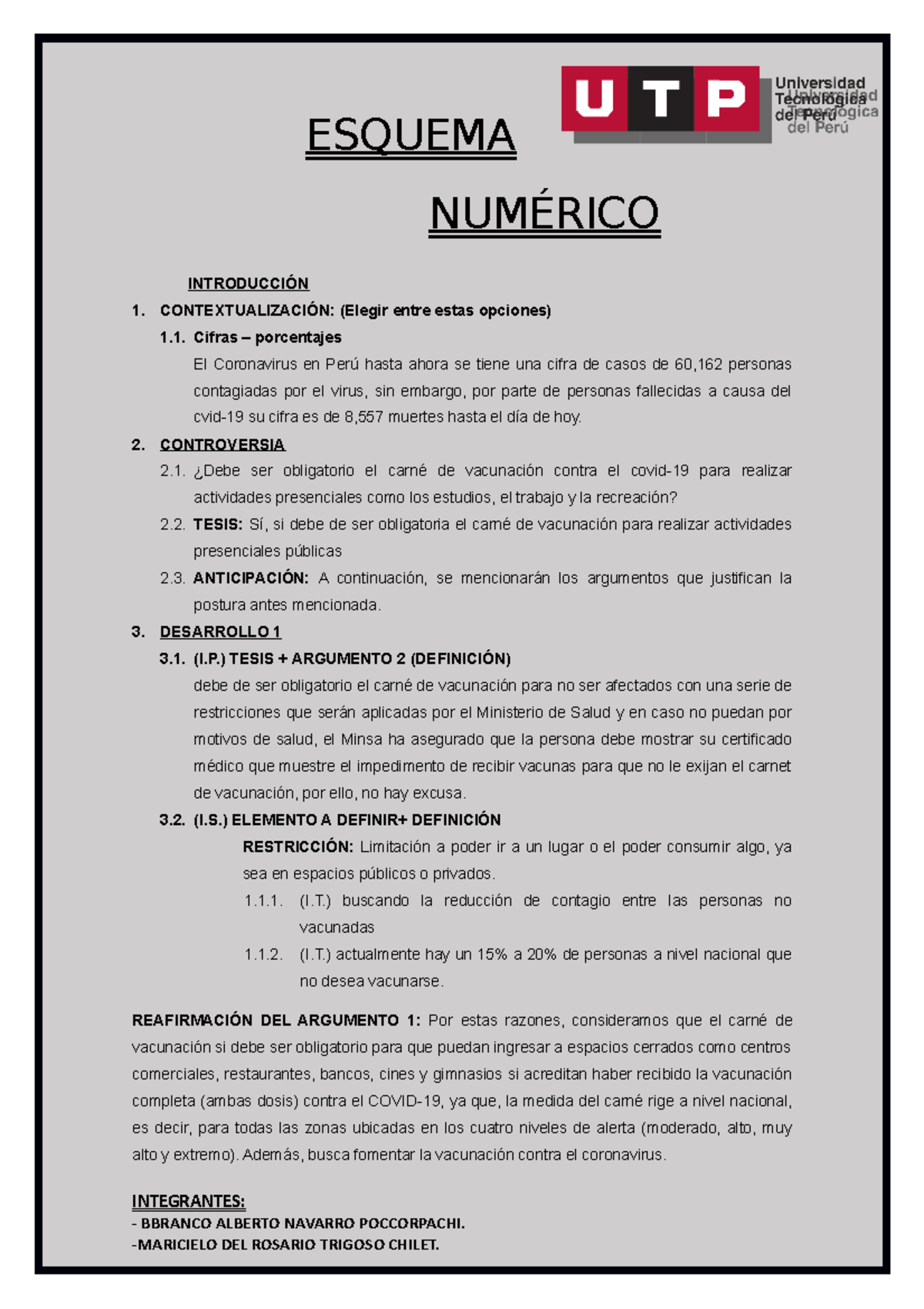 Esquema Examen Final (Aula 16) - ESQUEMA NUMÉRICO INTRODUCCIÓN 1. CONTEXTUALIZACIÓN: (Elegir ...