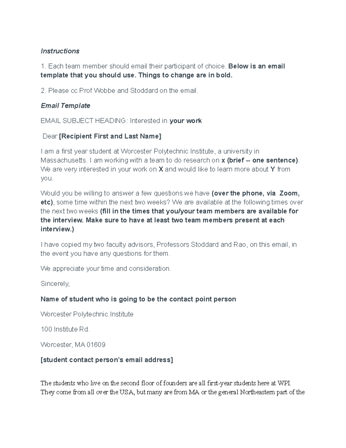 Interview Email Template, GPS Heal the World - Instructions Each team ...