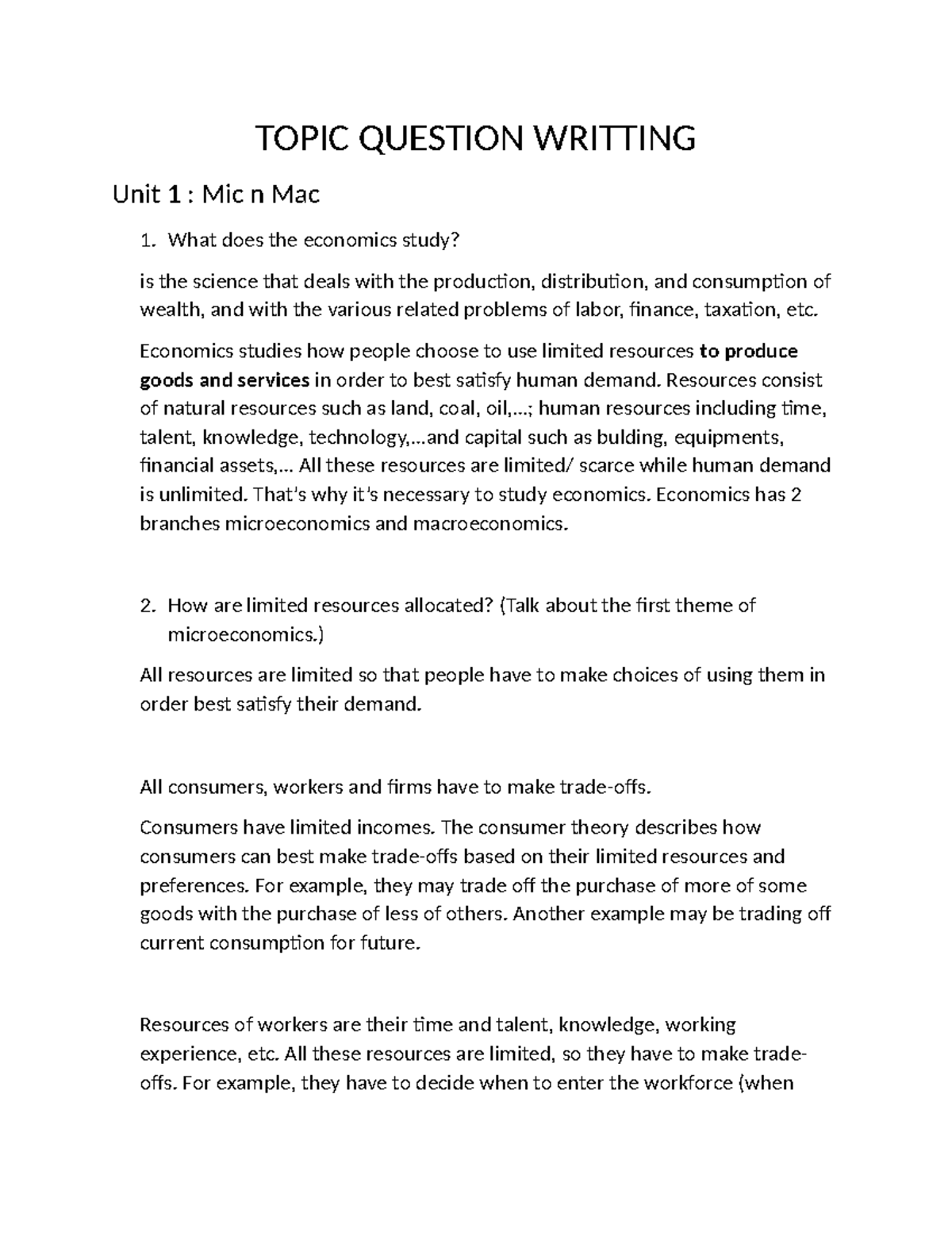 Topic Question Writting - TOPIC QUESTION WRITTING Unit 1 : Mic n Mac ...