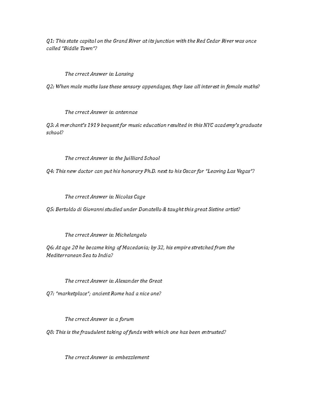 1 Test Prep for SHRR - eece - Q1: This state capital on the Grand River ...