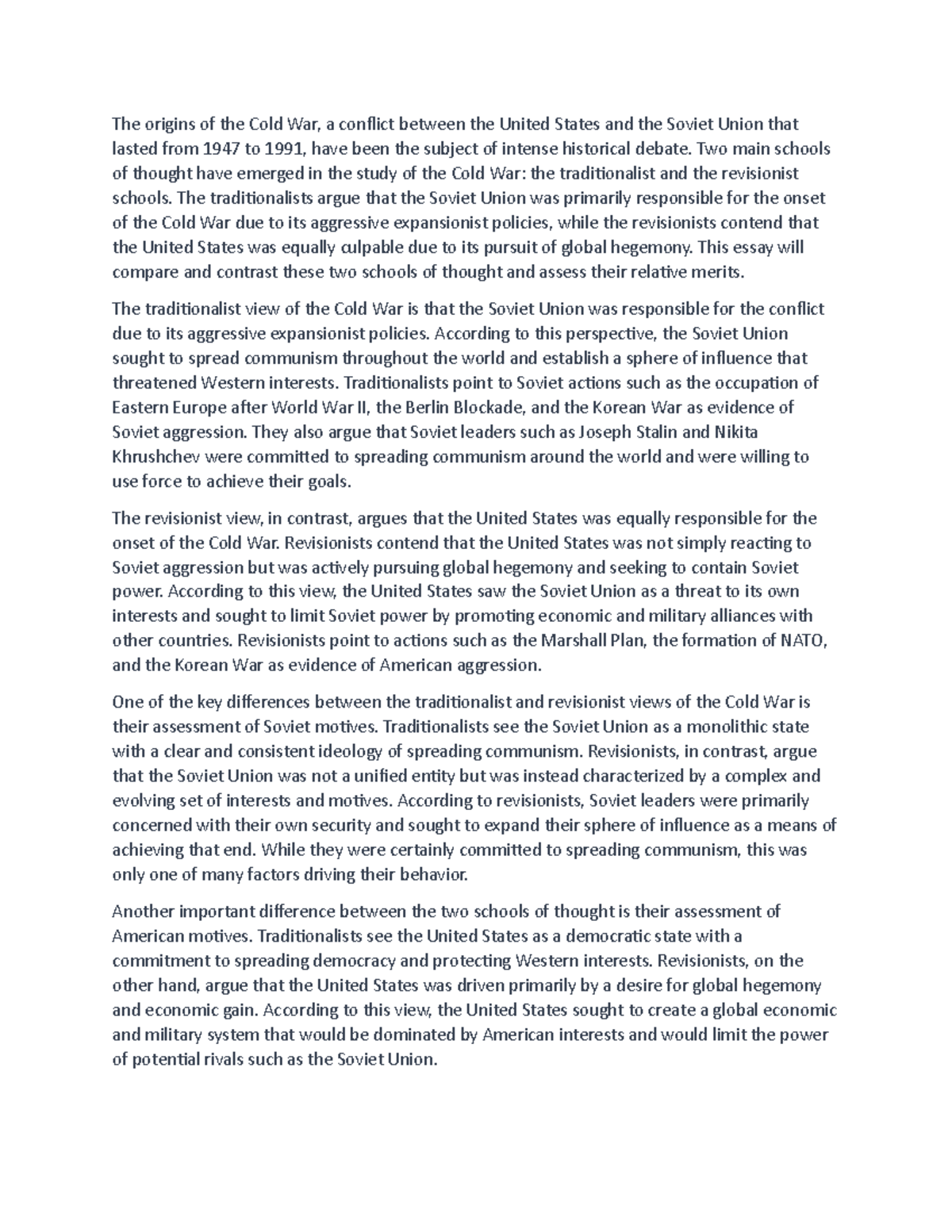 A Comparison of the Traditional and the Revisionist Arguments Regarding ...