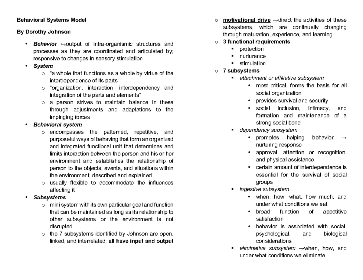 Behavioral Systems Model - Studocu