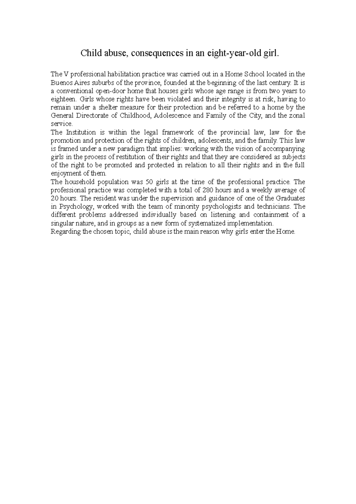 Child abuse, consequences in an eight-year-old girl - The V ...