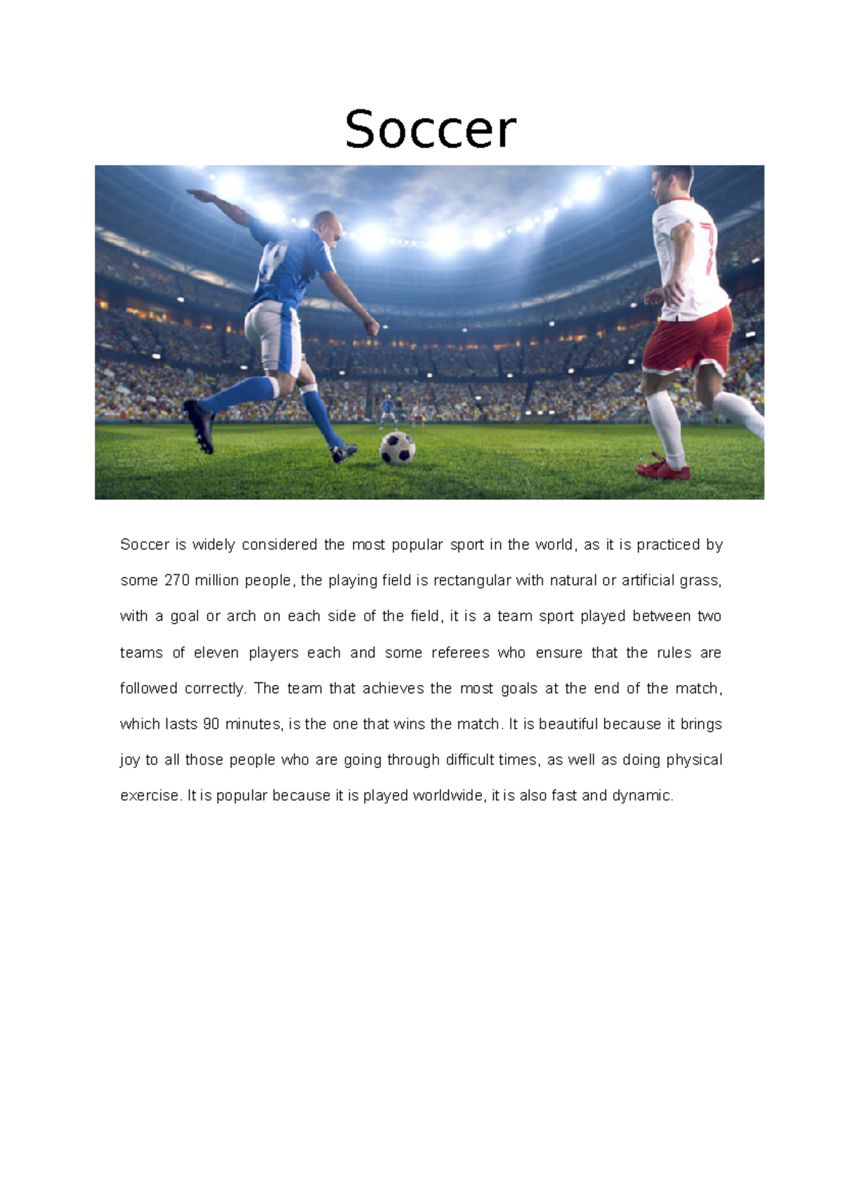 Practica semana 17 ingles 3 - Soccer Soccer is widely considered the ...