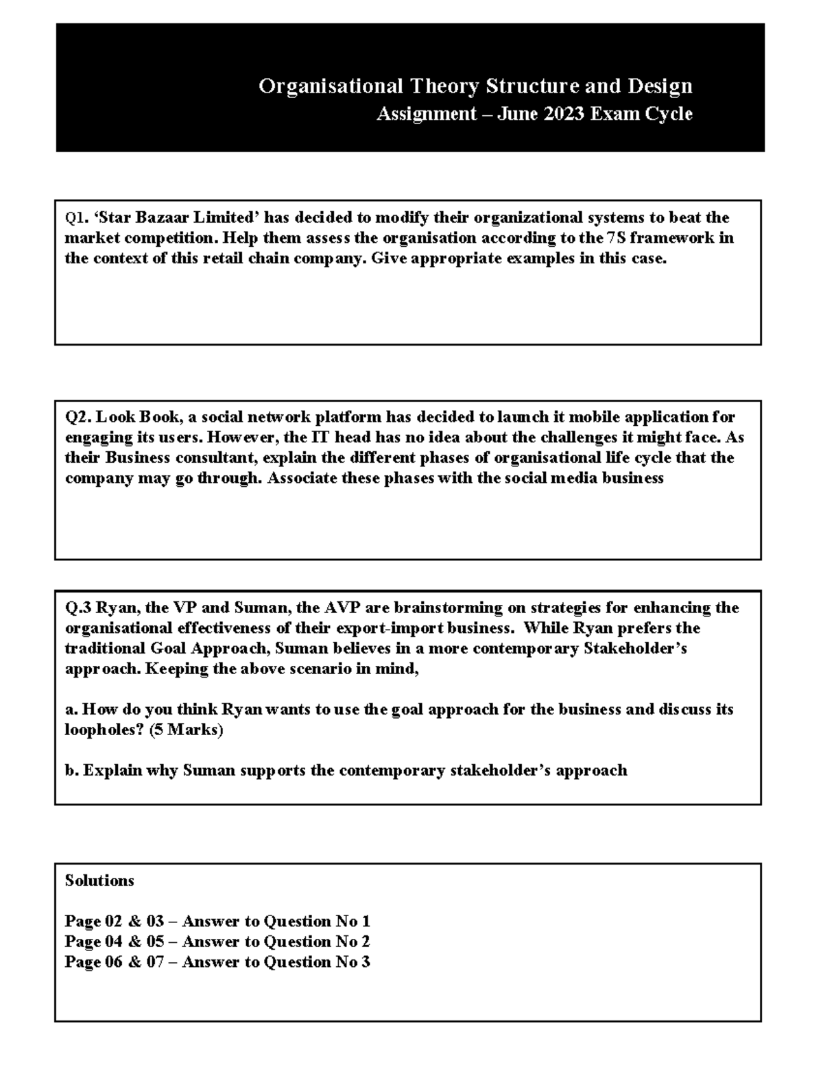 Assigment Solution Organisational Theory Structure and Design June 2023 ...