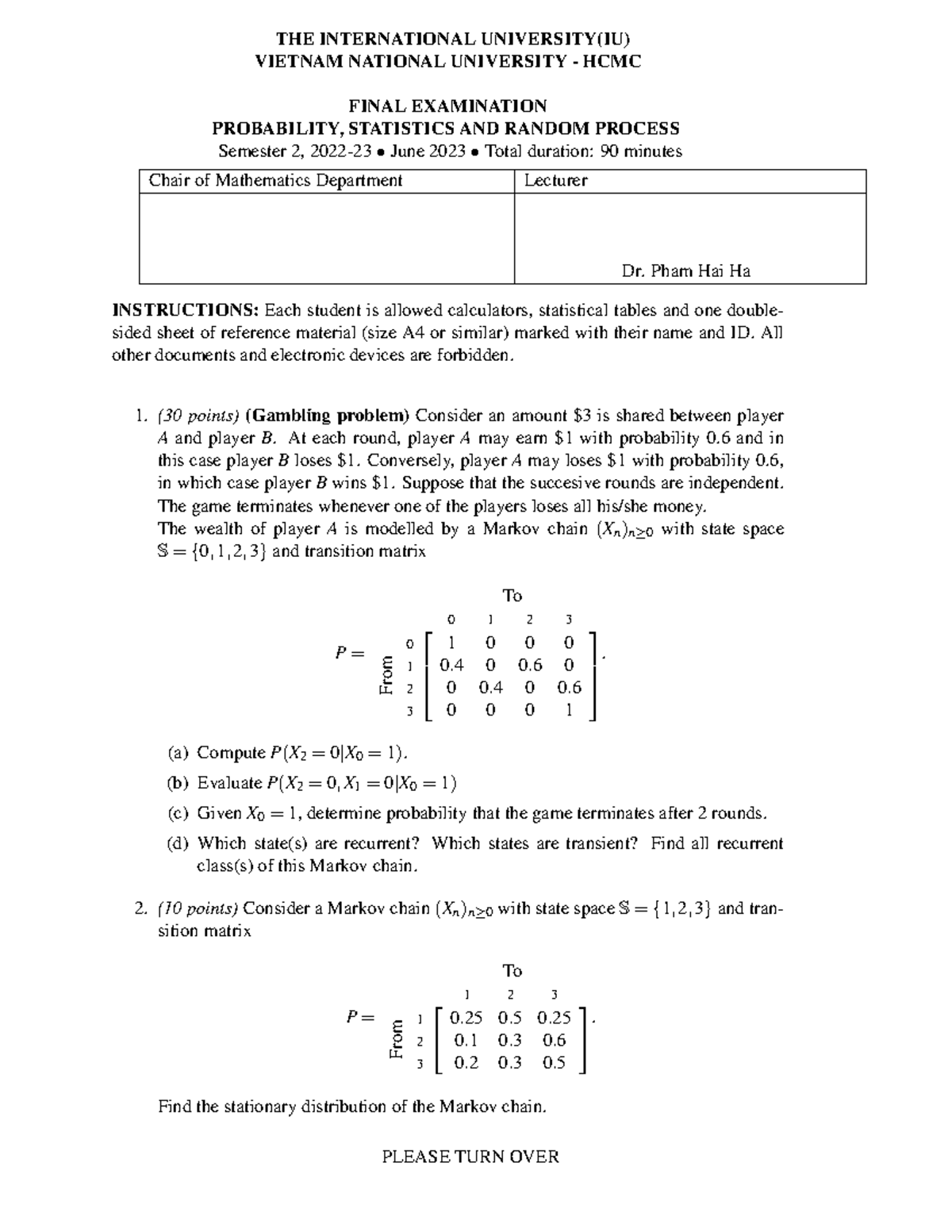 MA206 Prob Final 222 - THE INTERNATIONAL UNIVERSITY(IU) VIETNAM ...