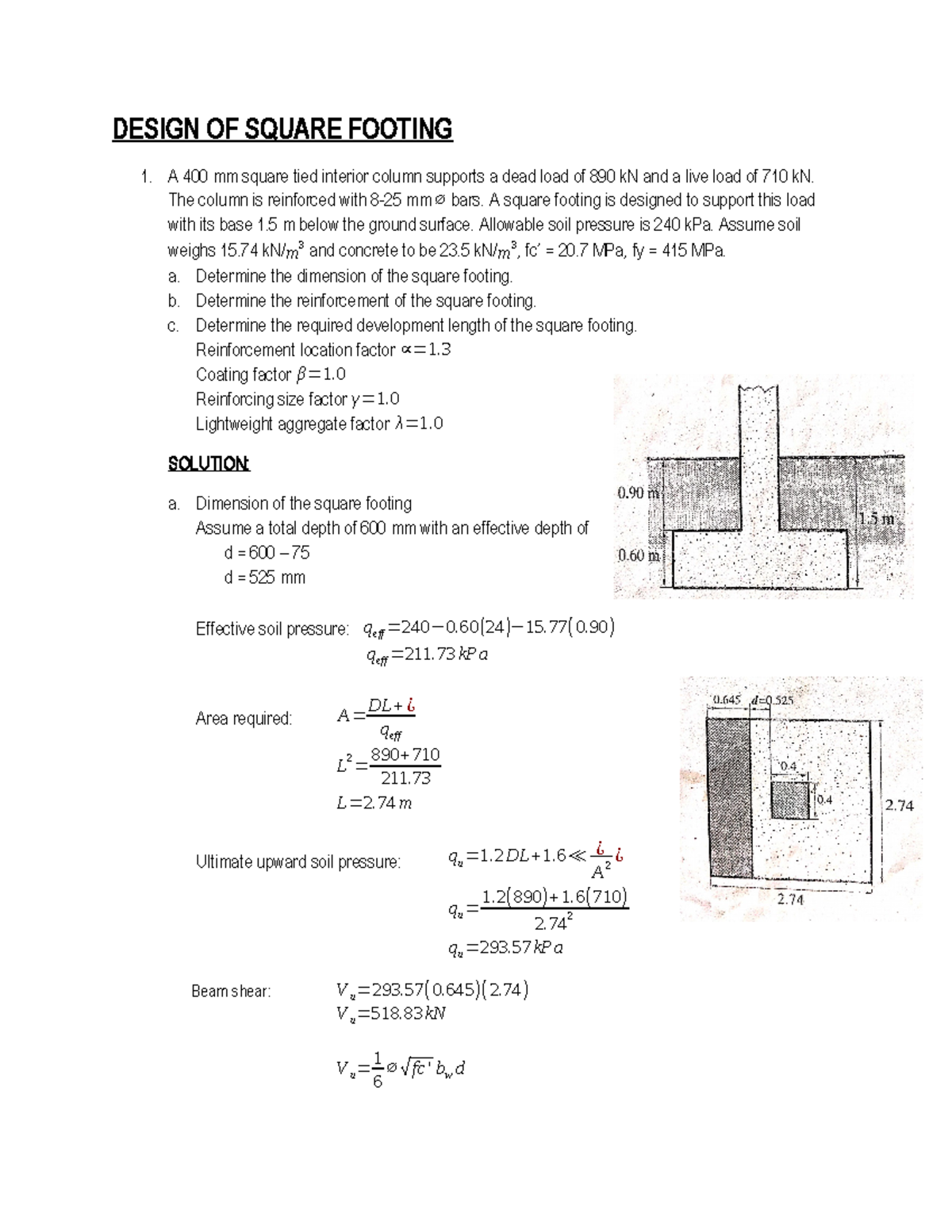 Square Footing Design Example Pdf at David Mcgraw blog