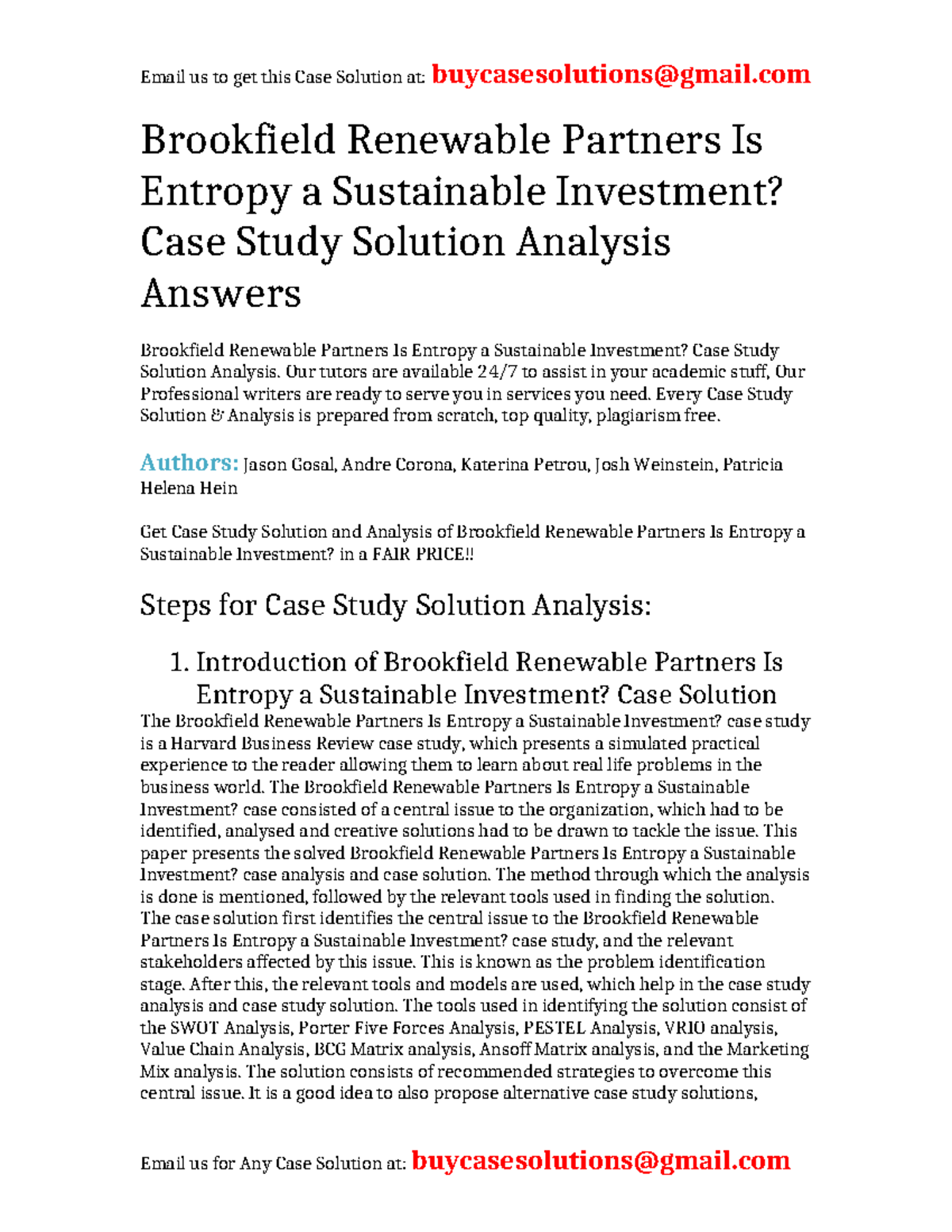 Case Solution Brookfield Renewable Partners Is Entropy a Sustainable ...
