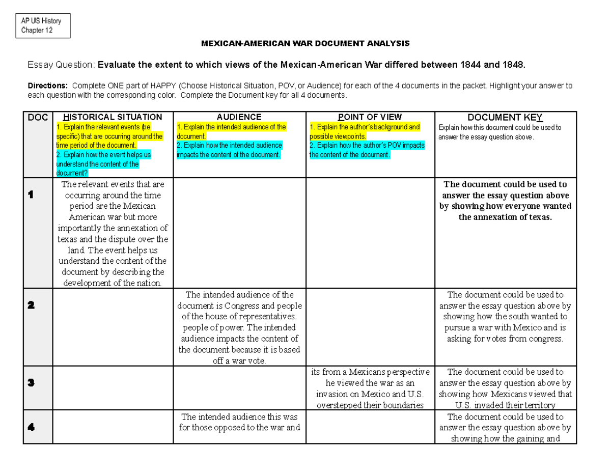 Copy of Mexican-American War Document Analysis Worksheet - MEXICAN ...