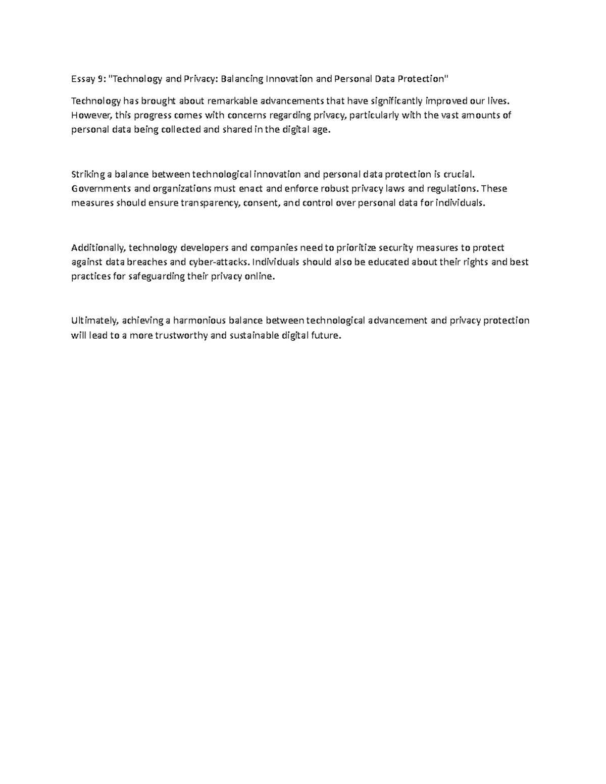 Balancing Innovation and Personal Data Protection - Essay 9 ...