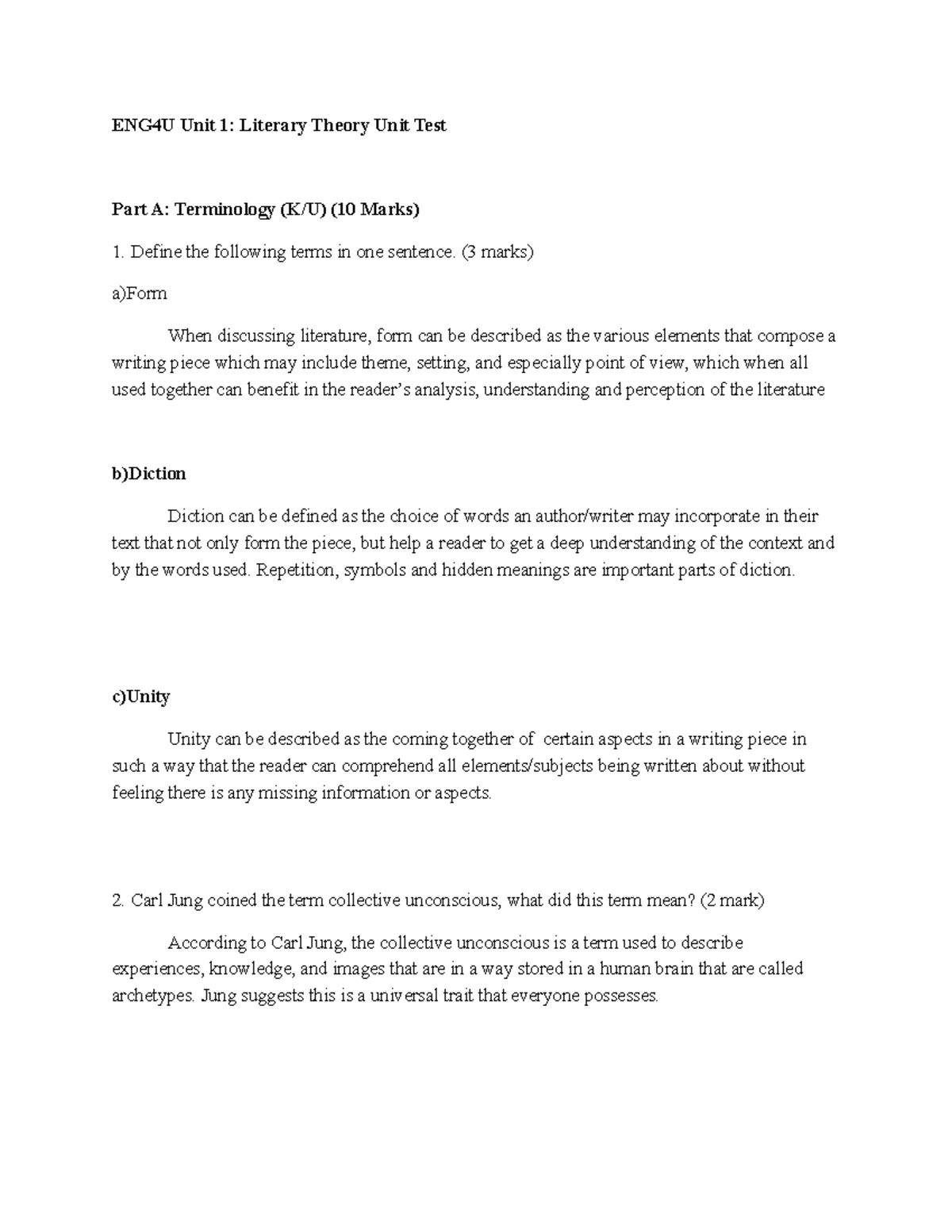ENG4U Unit 1- Literary Theory Unit Test - ENG4U Unit 1: Literary Theory ...