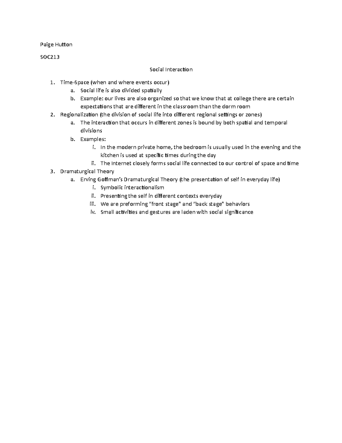 SOC213 Social Interaction notes - Paige Hutton SOC Social Interaction ...