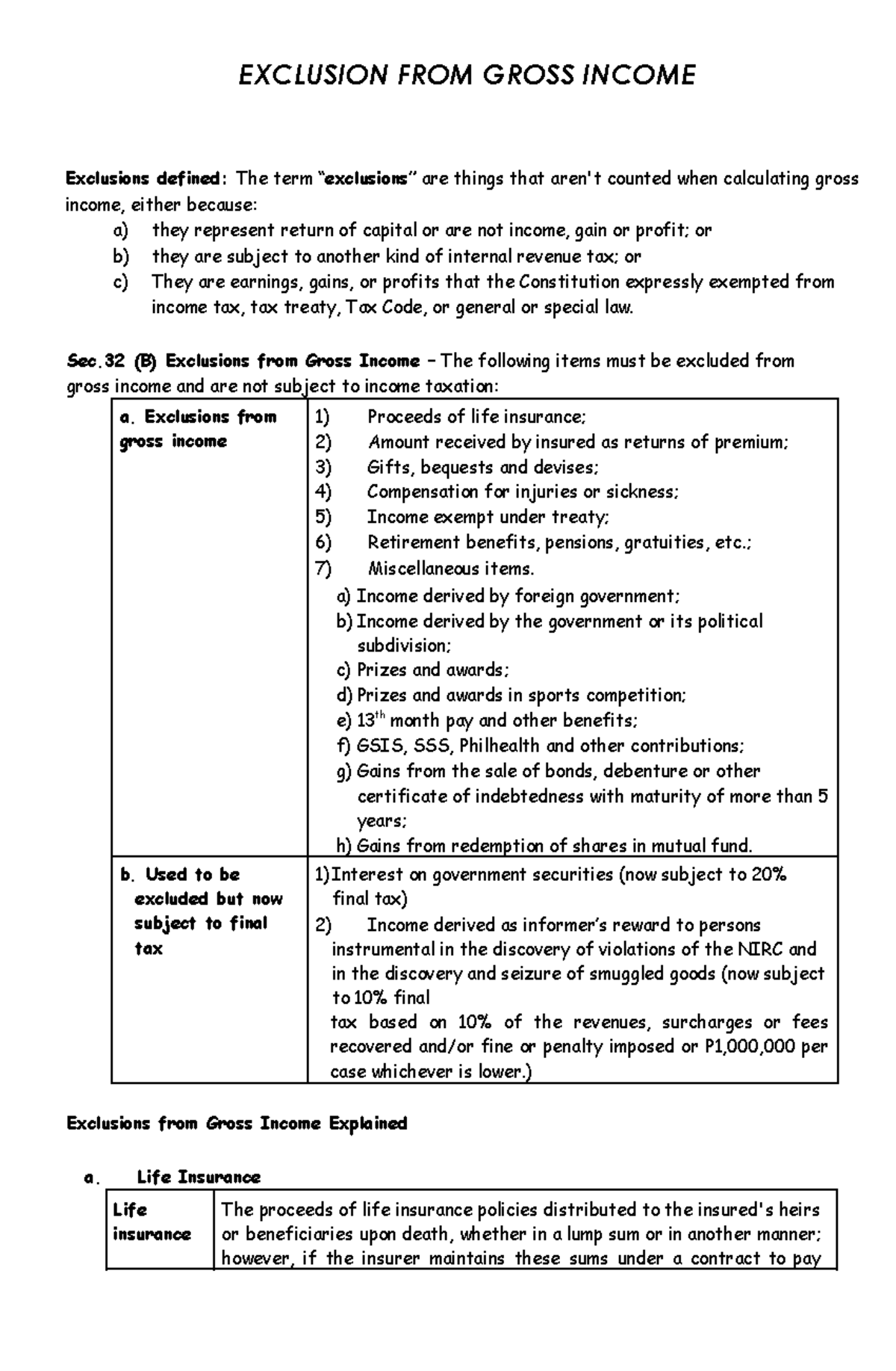 Gross Income Exclusions - EXCLUSION FROM GROSS INCOME Exclusions ...
