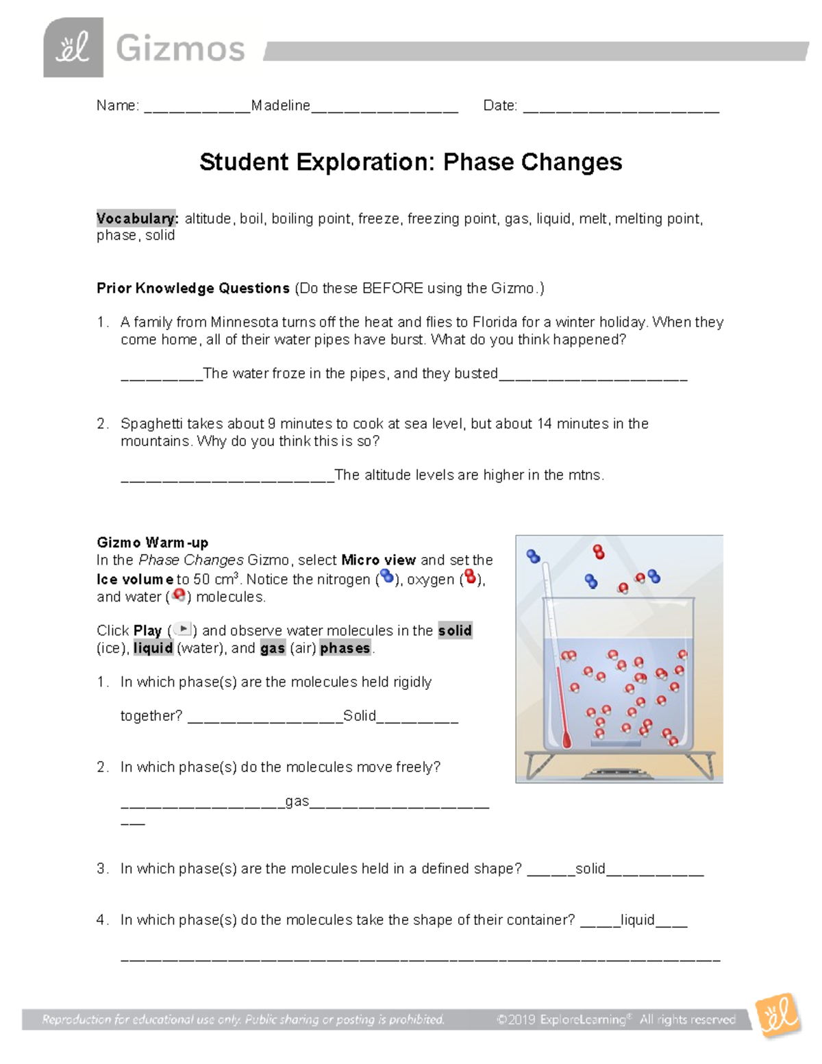 Phase Changes SE - Name: Madeline_____ Date ...