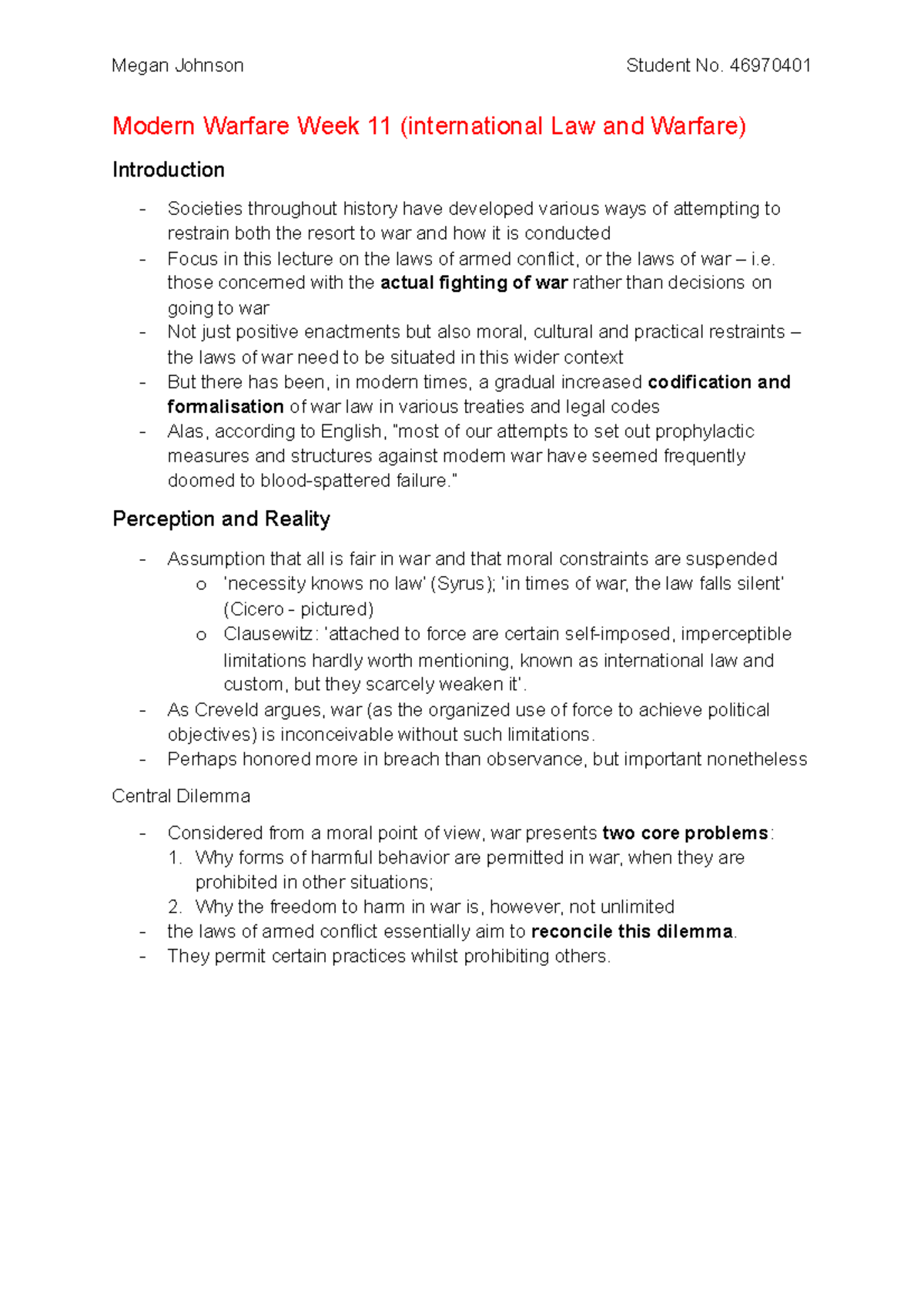 international law and warfare - Modern Warfare Week 11 (international ...