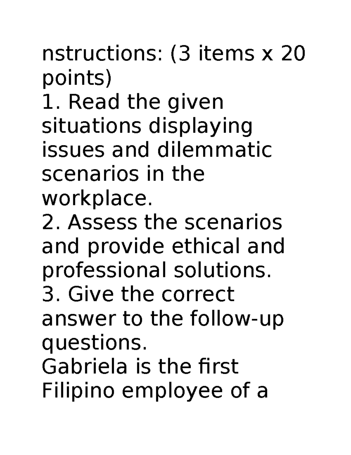 Nstructions - assignment - nstructions: (3 items x 20 points) 1. Read the given situations - Studocu