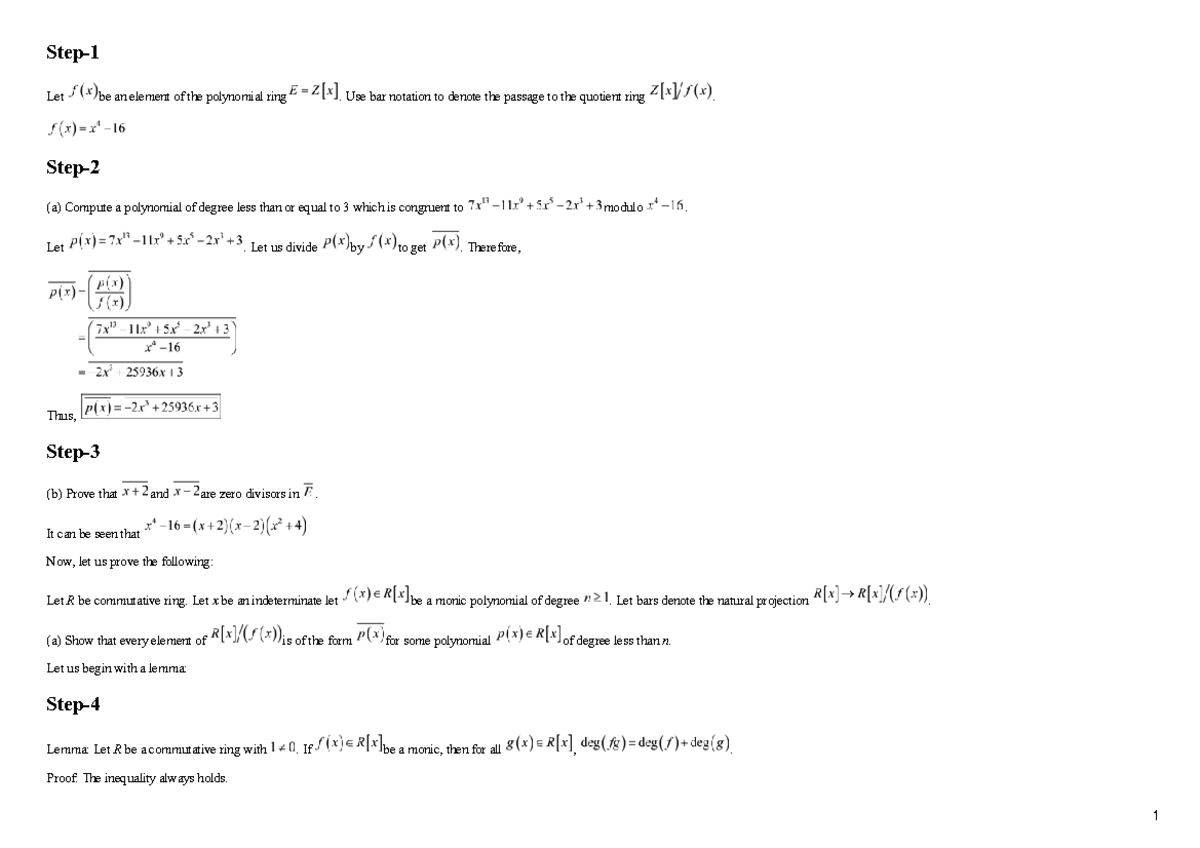 Problem (421) - answer - Step- Let be an element of the polynomial ring ...