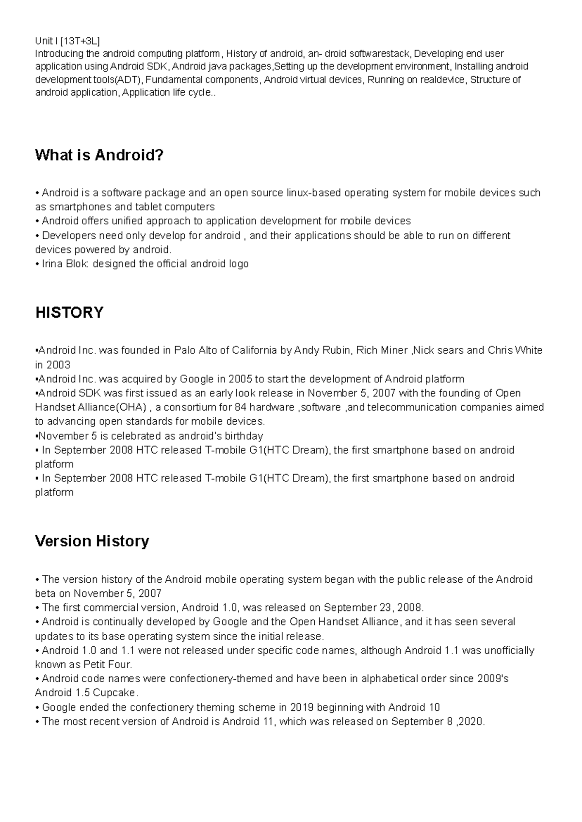 Android module 1 - ####### Unit I [13T+3L] ####### Introducing the android computing platform ...