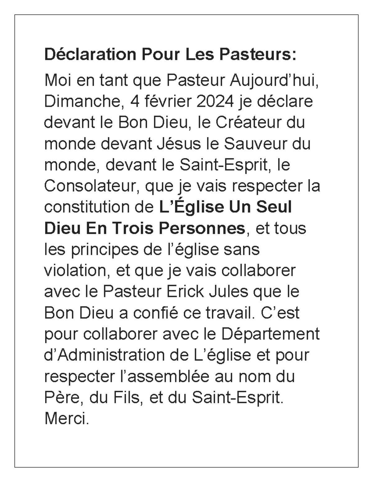 Déclaration Pour Les Pasteursw - Déclaration Pour Les Pasteurs: Moi en ...
