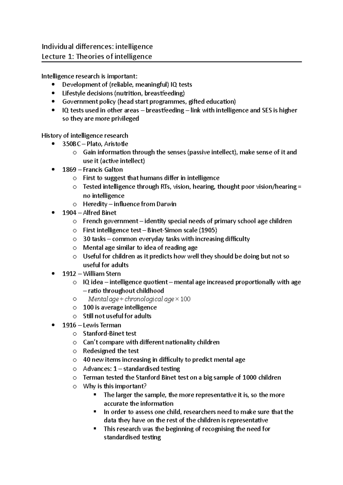 Lecture 1 Intelligence - Individual differences: intelligence Lecture 1 ...