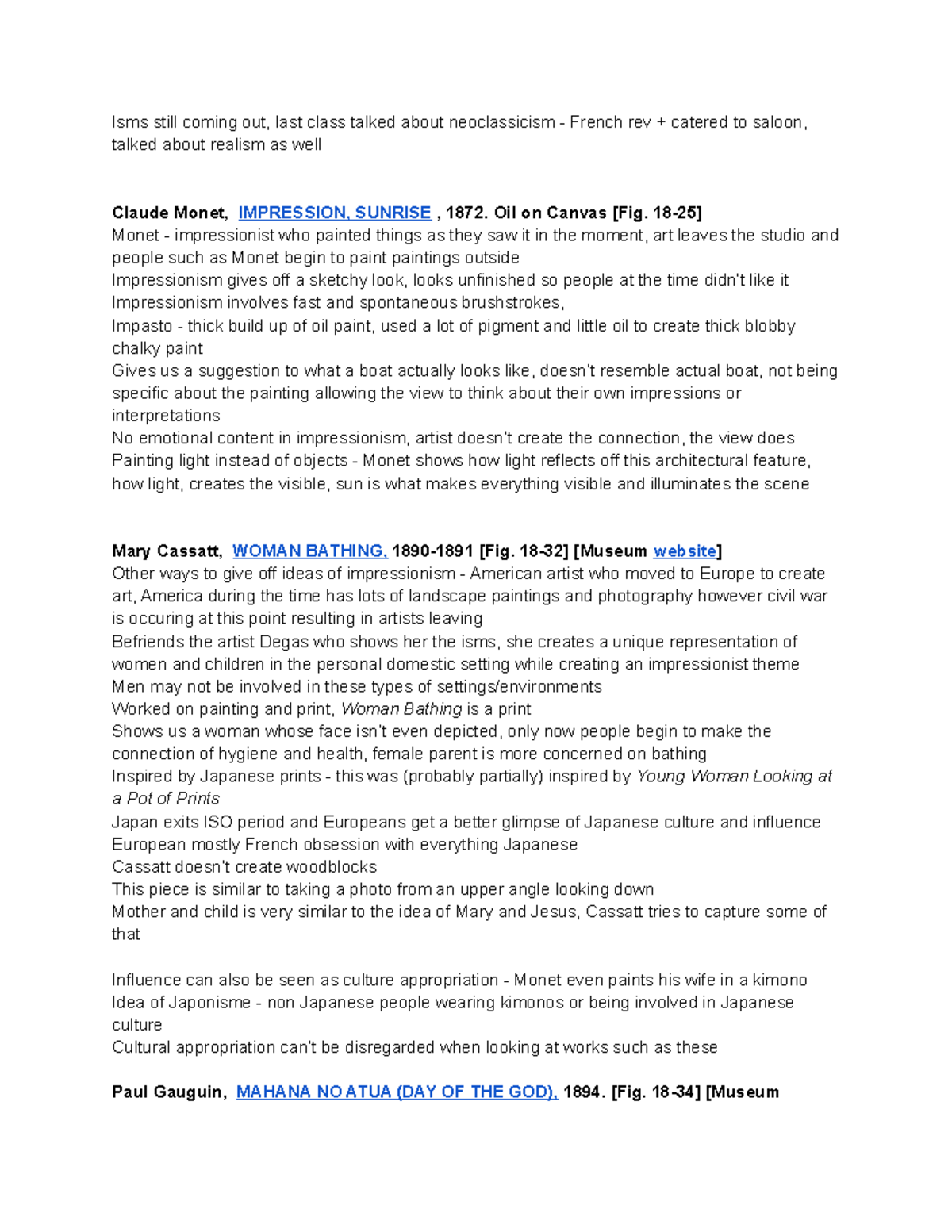 Class 22 France, Modern Art and its Audiences (1850-1900) Notes - Isms ...