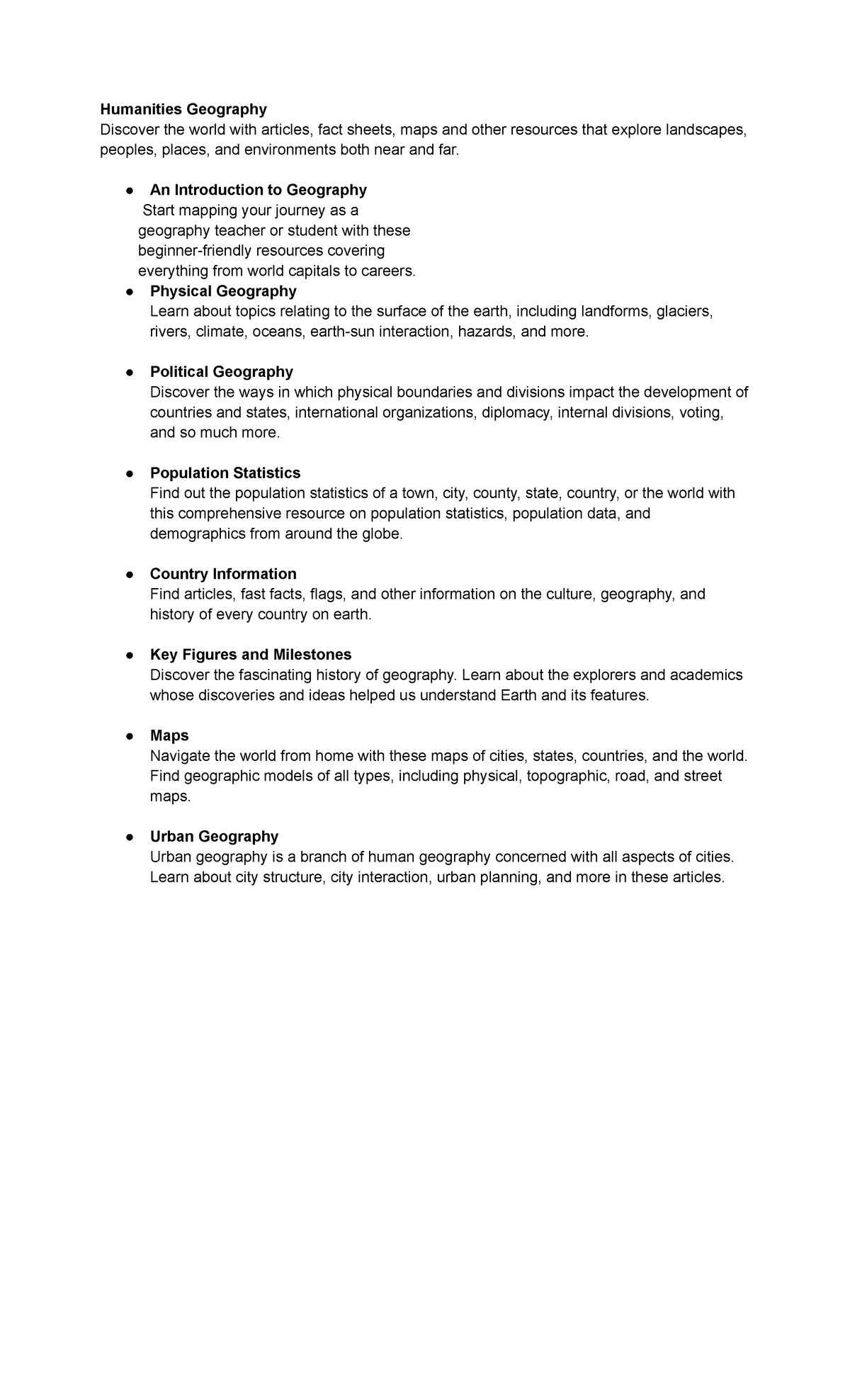 Humanities Geography - Handouts - Humanities Geography Discover the ...