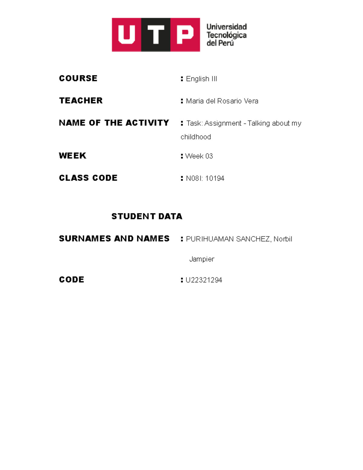 WEEK 2 English III - INGLES III - COURSE : English III TEACHER : Maria ...