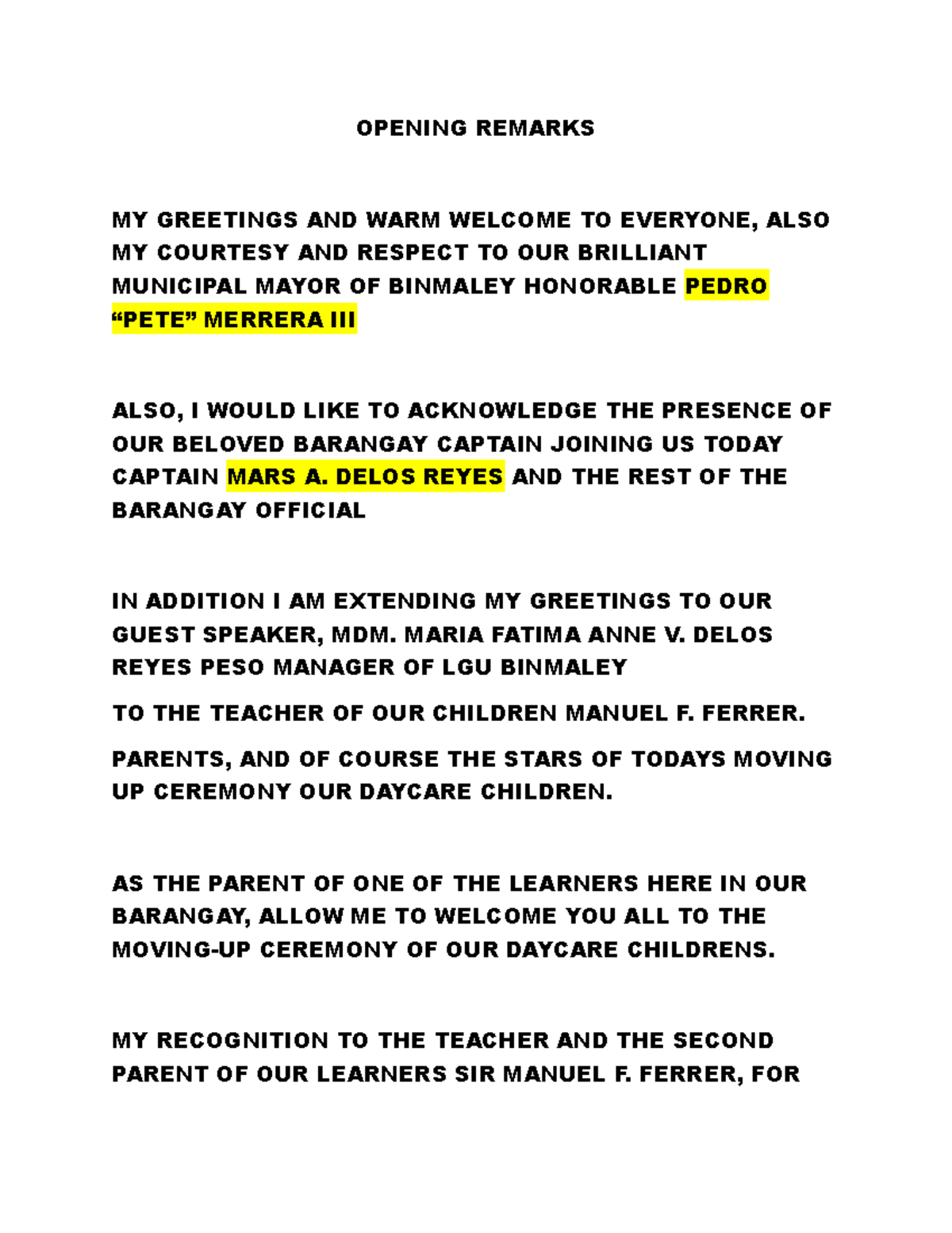 Opening Remarks - OPENING REMARKS MY GREETINGS AND WARM WELCOME TO ...