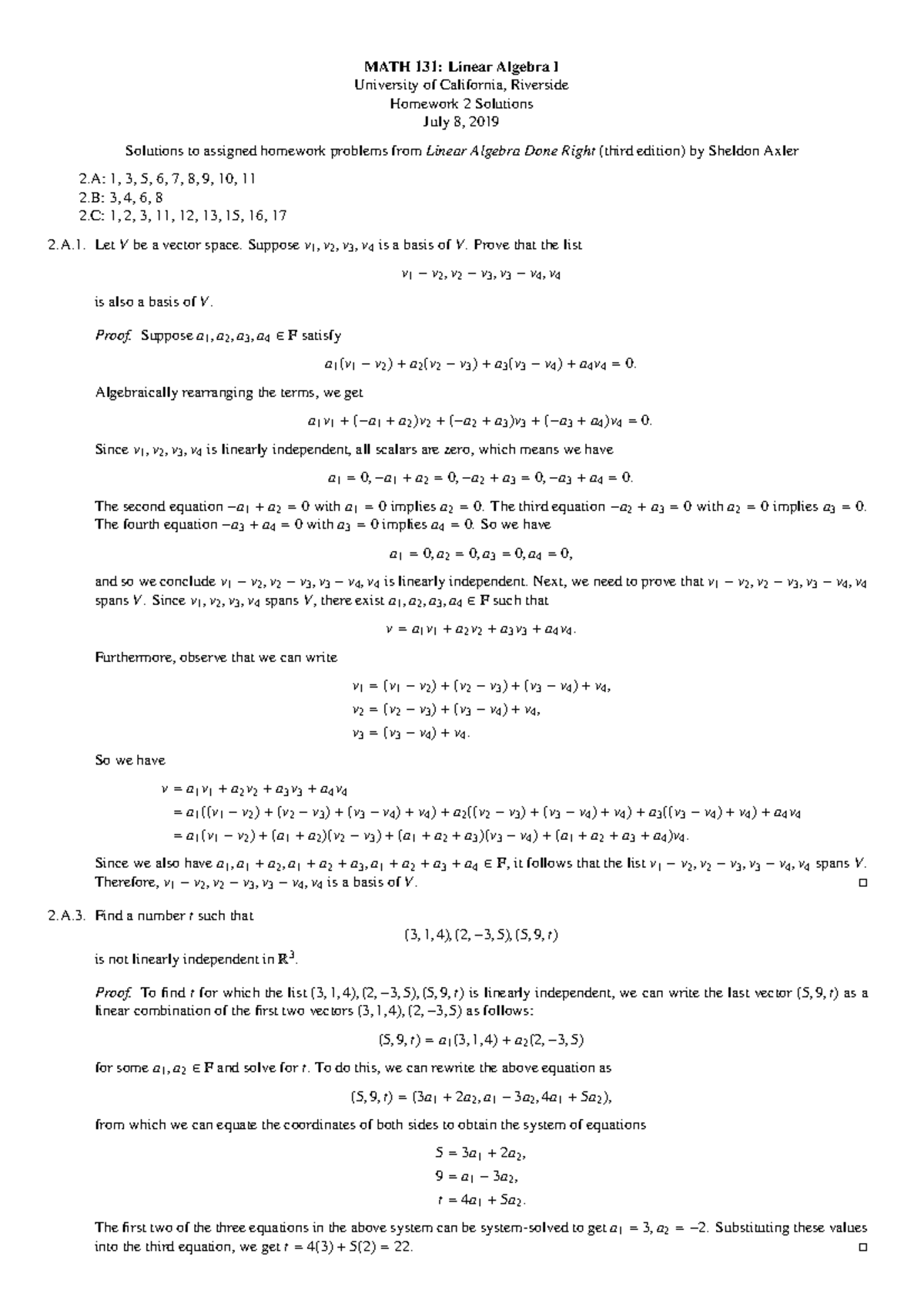 Homework 2solutions - answer for some exercise for the textbook - MATH ...