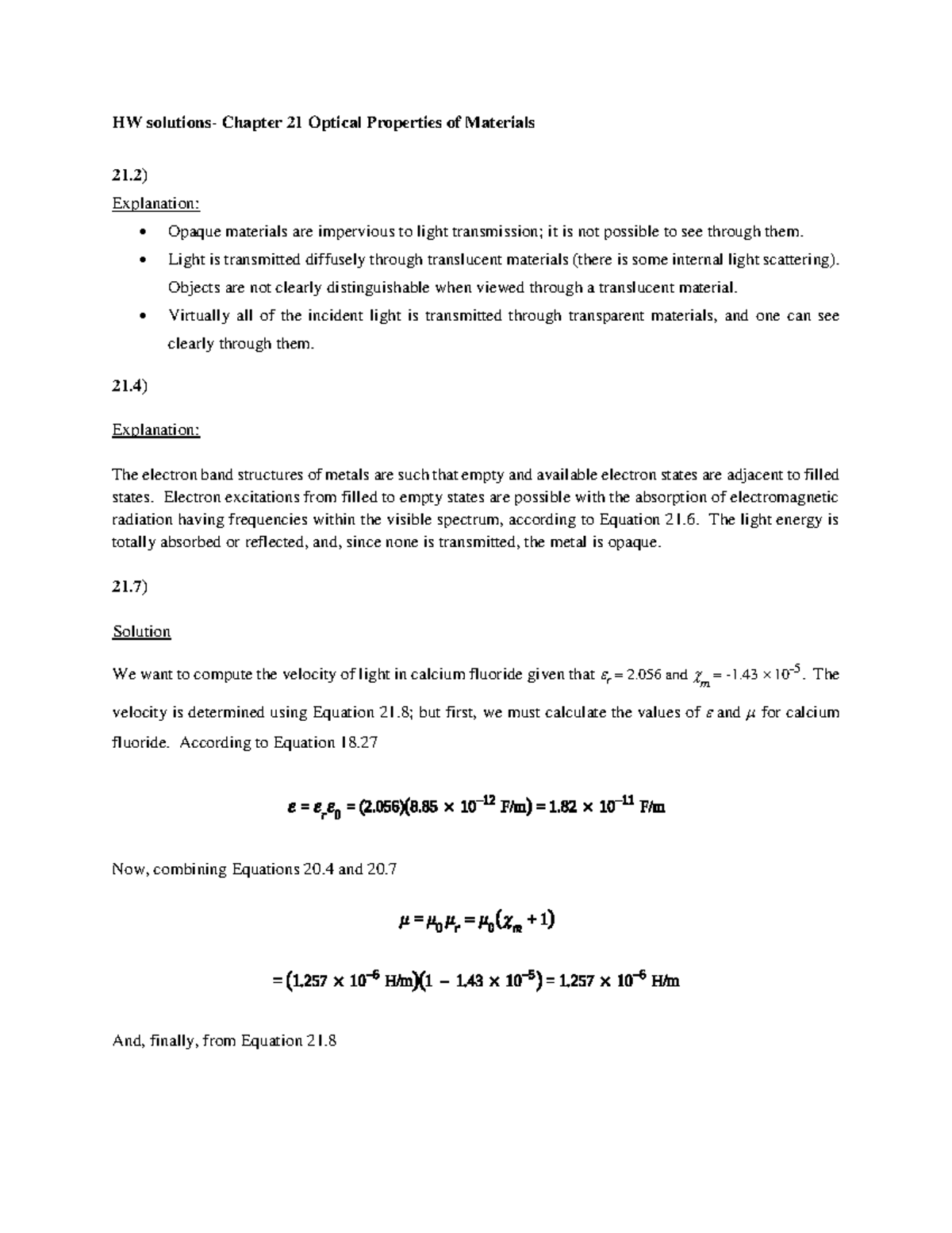 HW-Solutions Chapter 21 - HW solutions- Chapter 21 Optical Properties ...