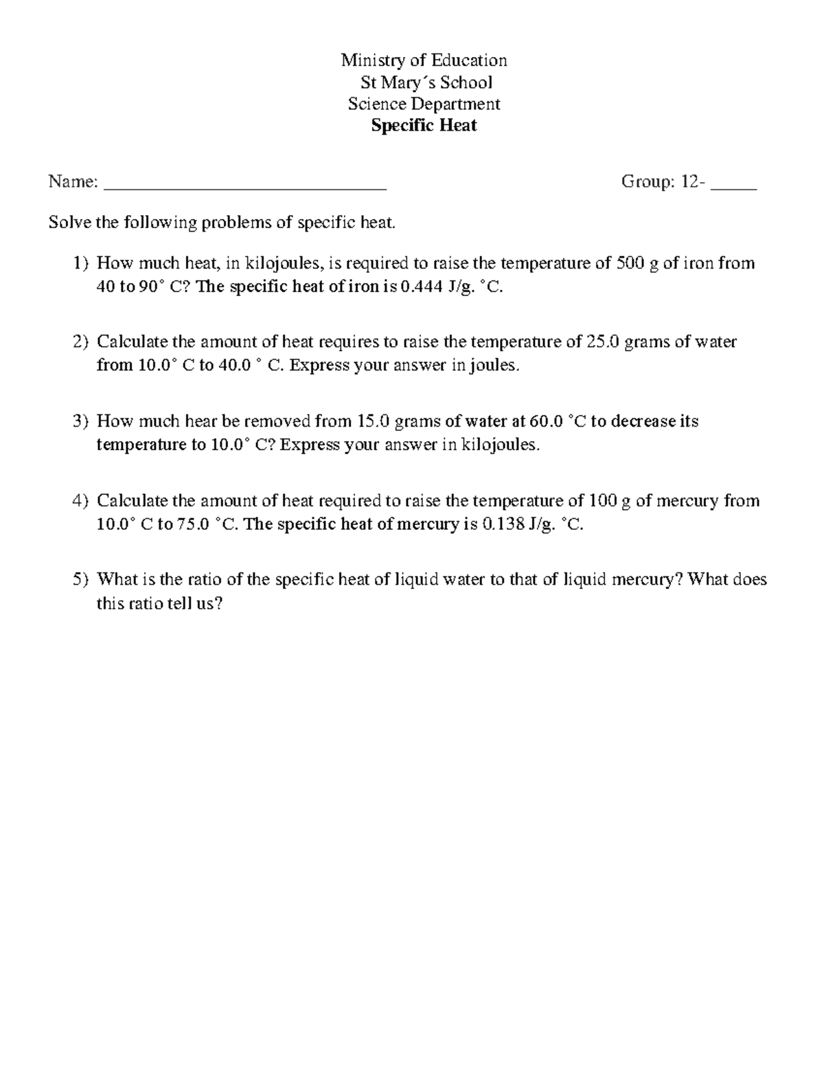 Specific Heat - wdasd - Ministry of Education St Mary ́s School Science ...