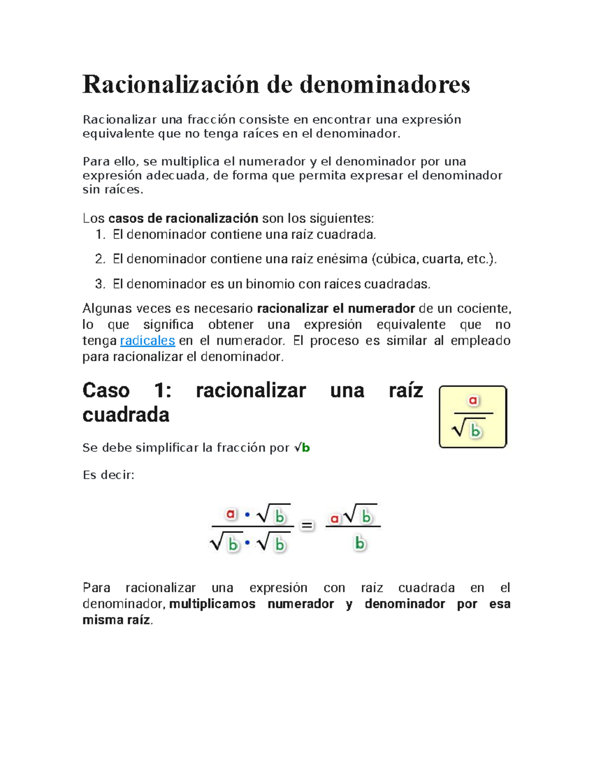 Racionalización de denominadores - Racionalización de denominadores ...