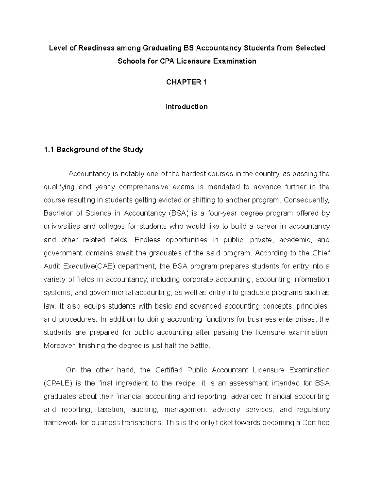 Group 2 Chapter 1 and 2 - Research paper - Level of Readiness among Graduating BS Accountancy ...