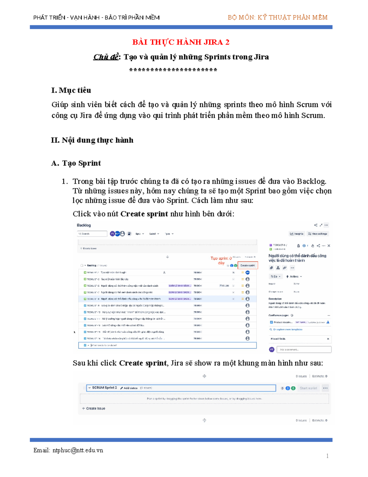 Jira Lab2 - ccccc - BÀI THỰC HÀNH JIRA 2 Chủ đề: Tạo và quản lý những Sprints trong Jira - Studocu