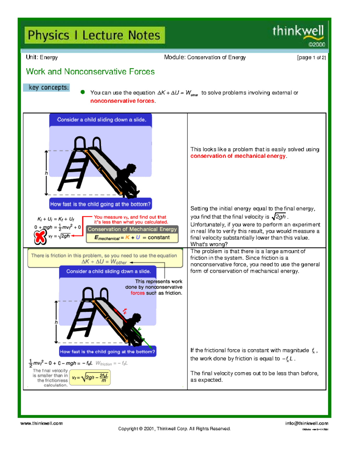 4 - Unit: Energy Module: Conservation of Energy [page 1 of 2] Work and ...