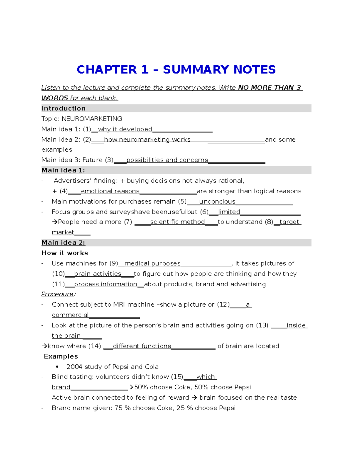 Chapter 1 - ssss - CHAPTER 1 – SUMMARY NOTES Listen to the lecture and ...