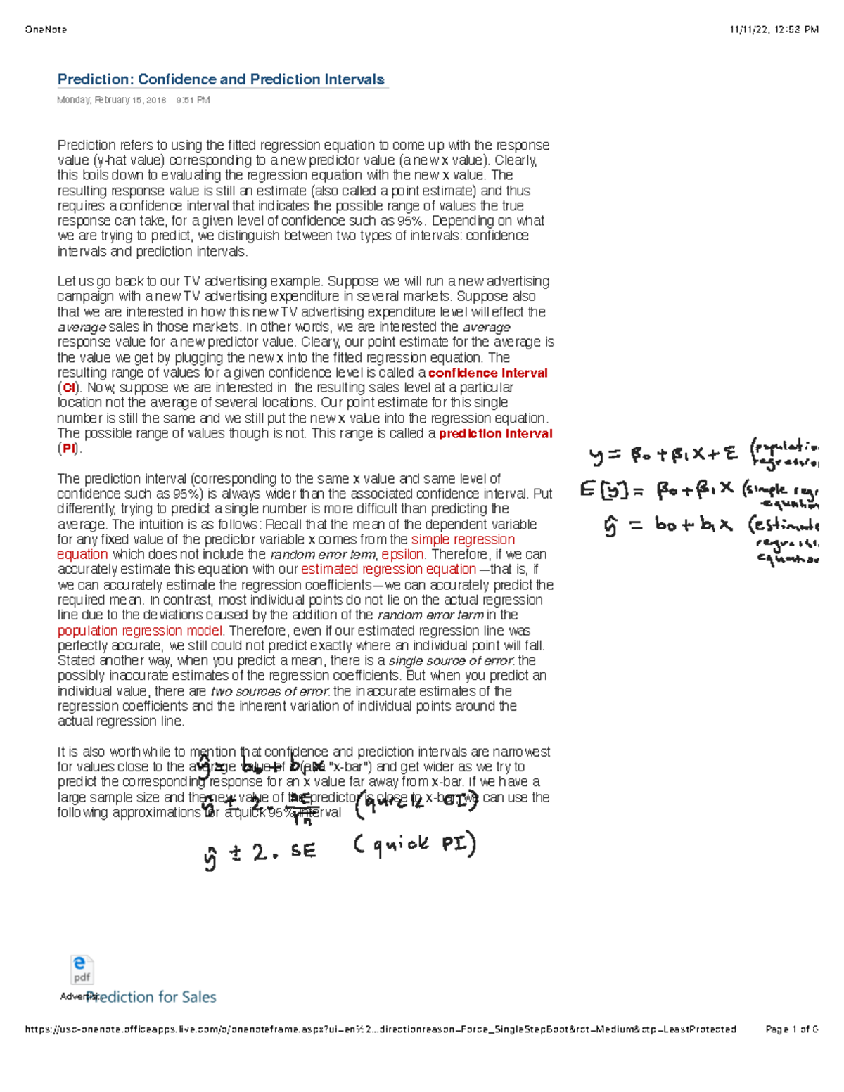 Prediction Interval - Account 1 - Prediction: Confidence and Prediction ...