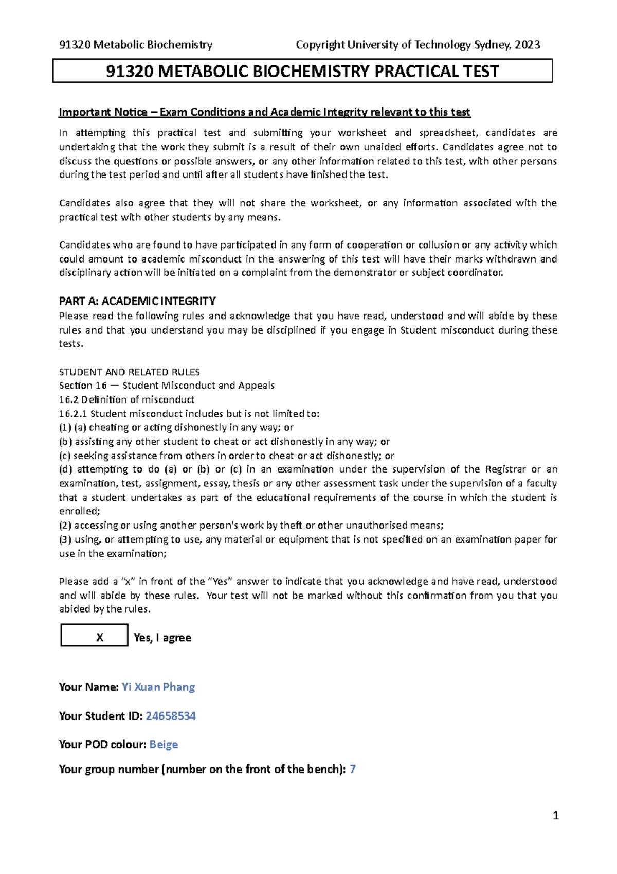 91320 - Practical Assessment 1 - 91320 METABOLIC BIOCHEMISTRY PRACTICAL ...