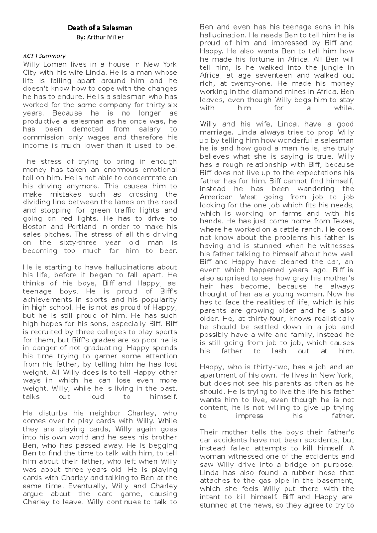 Death of a Salesman - Lesson Plan in English Junior High School - Death ...