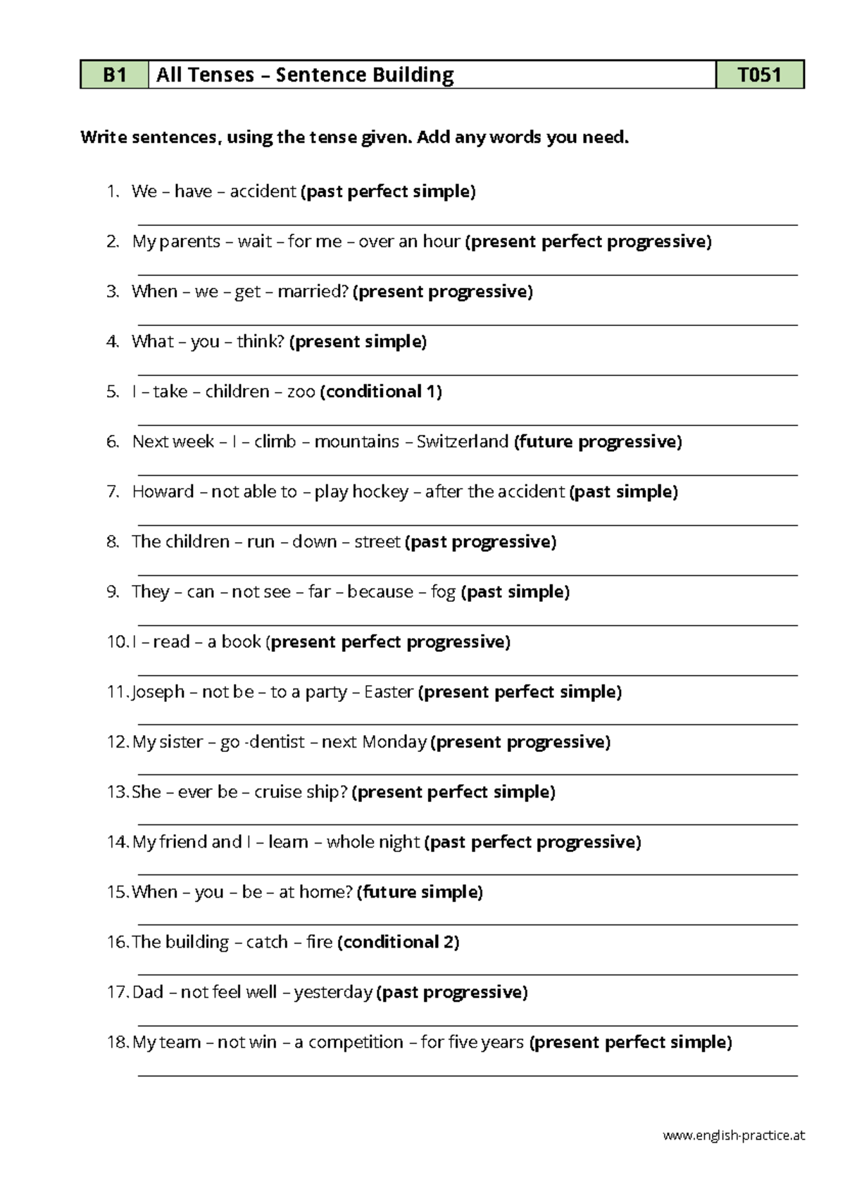 T 051 all tenses sentence building - english-practice B1 All Tenses ...
