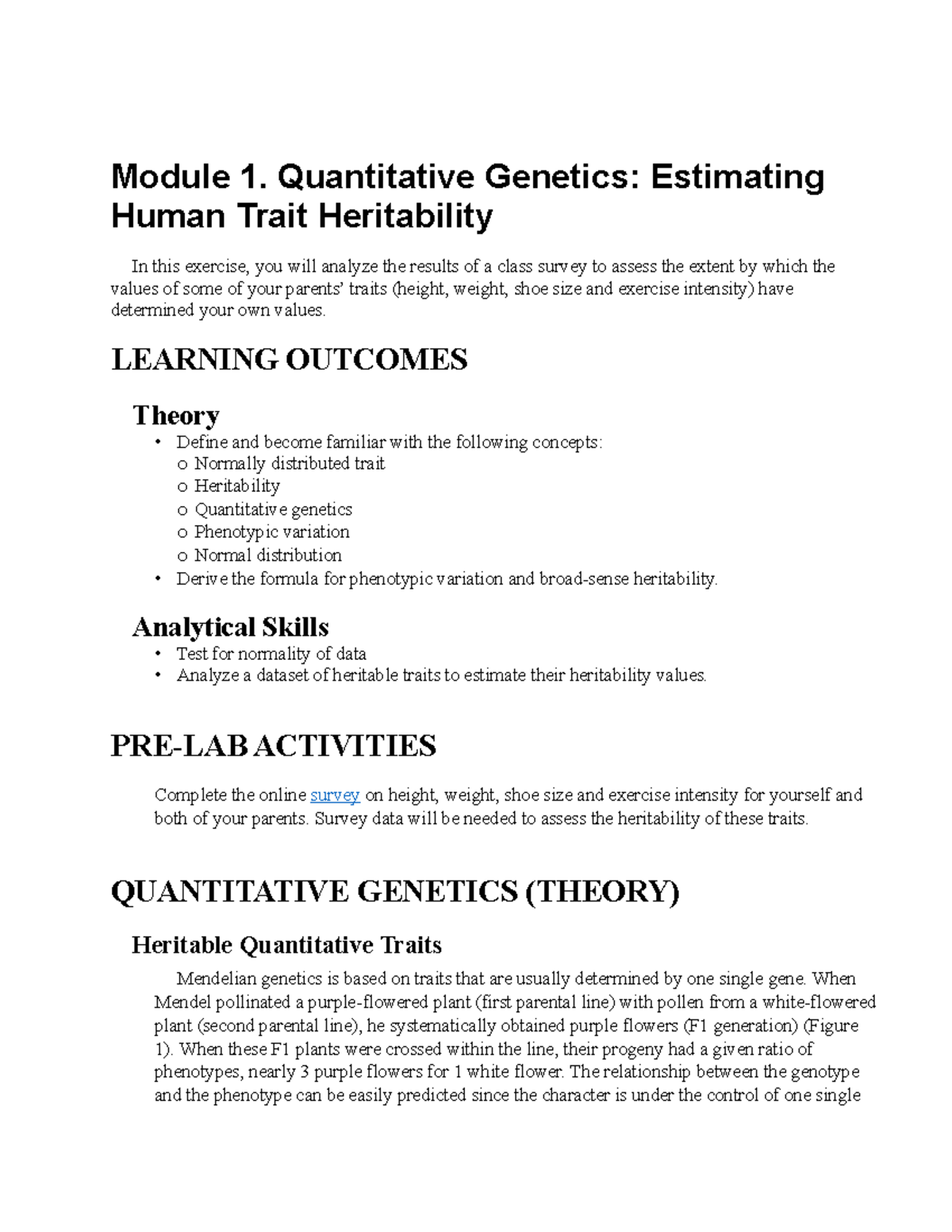 BIO2133-Module 1 Heritability human traits - Module 1. Quantitative ...