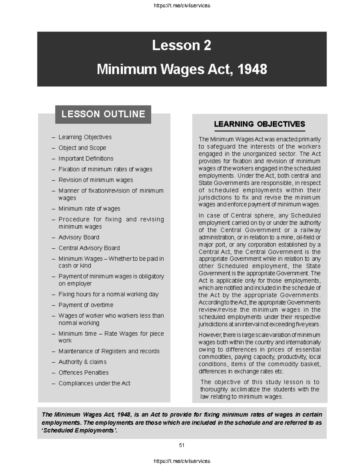 Industrial Labour and General Laws - Lesson 2 Minimum Wages Act, 1948 ...