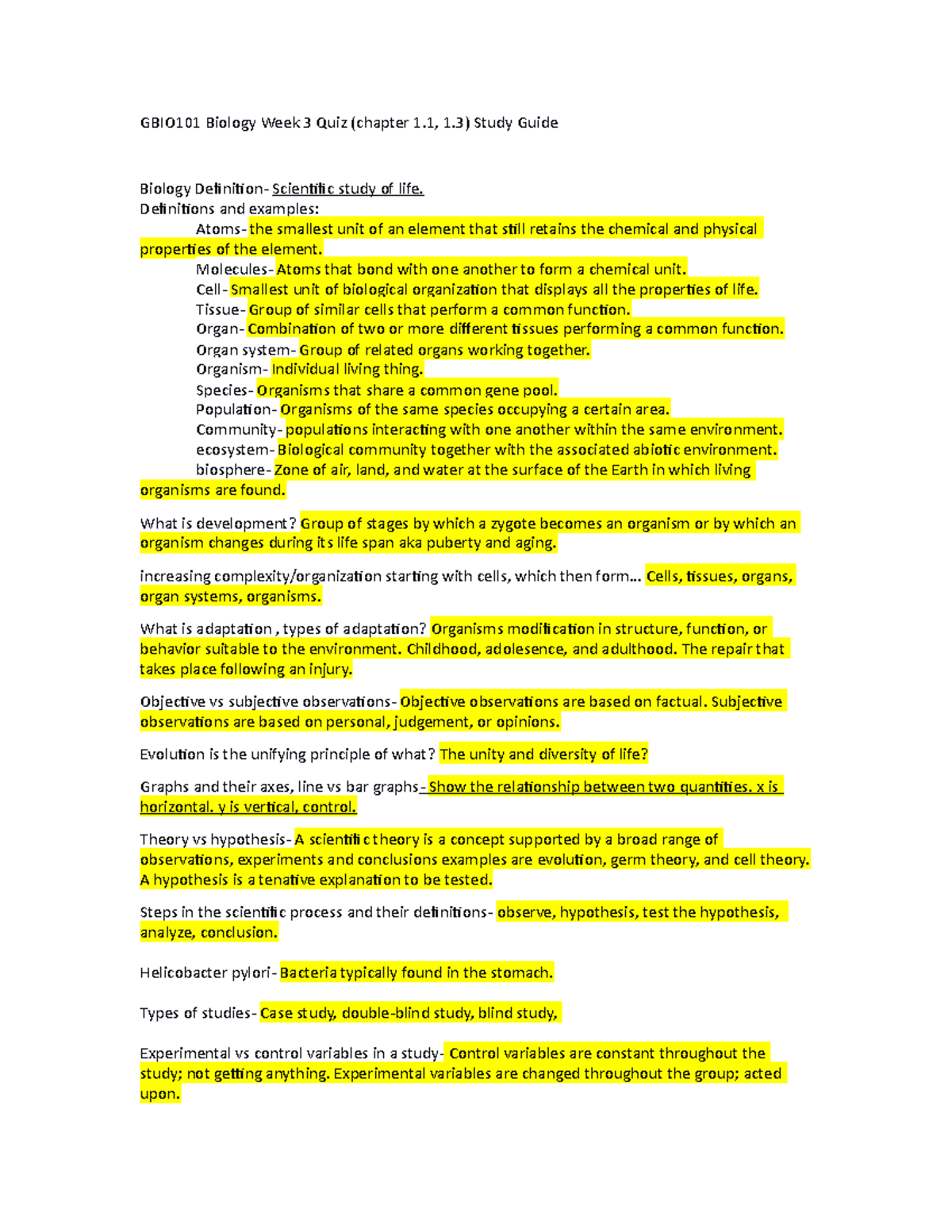 G BIO101 Week 3 QUiz Study Guide-1 - GBIO101 Biology Week 3 Quiz ...